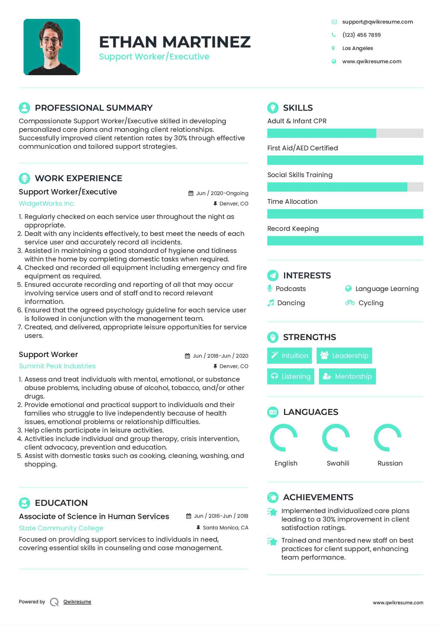 Support Worker Resume Samples QwikResume