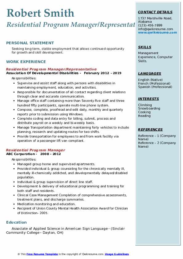 Sample Program Manager Resume