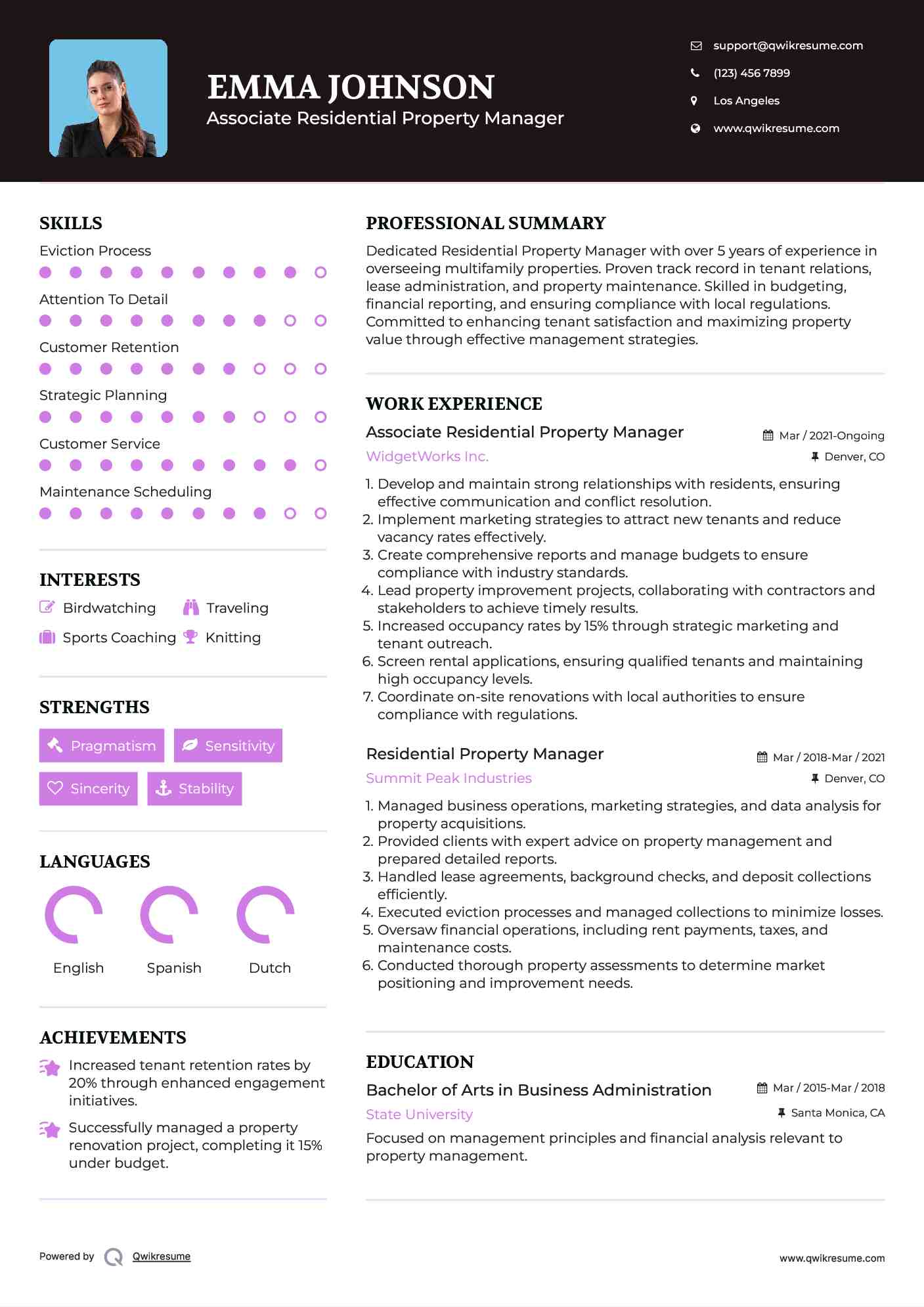 Residential Property Manager Resume Samples QwikResume