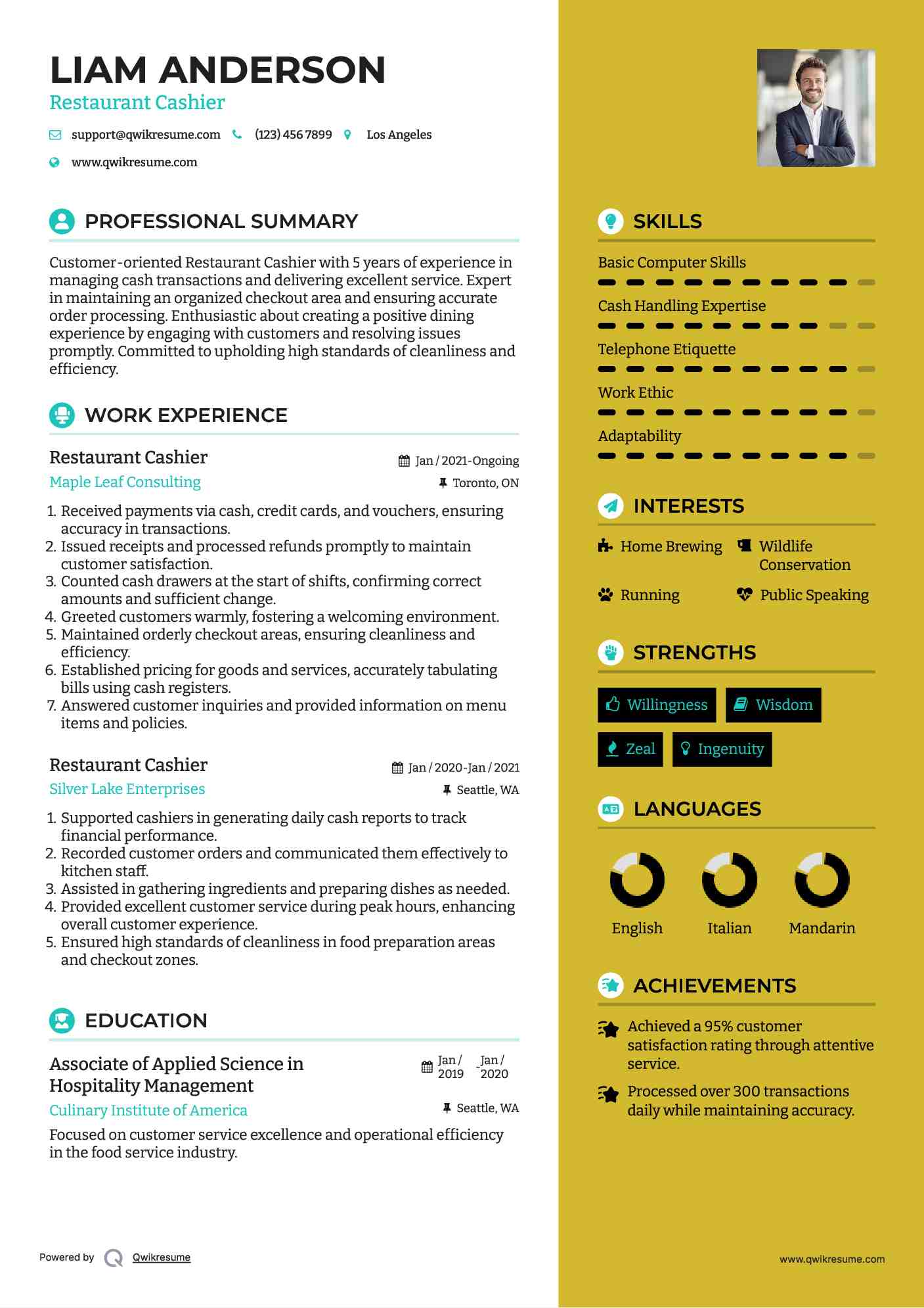 Restaurant Cashier Resume Samples QwikResume