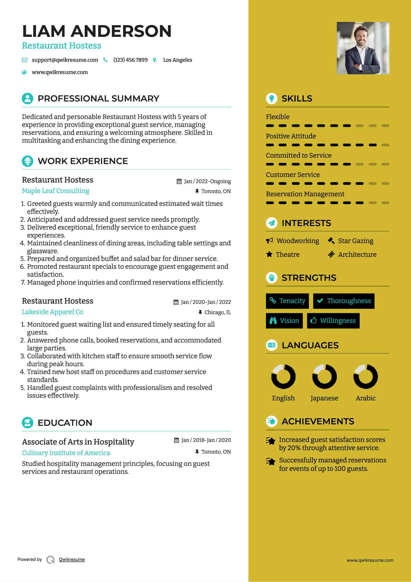 Restaurant Hostess Resume Samples QwikResume