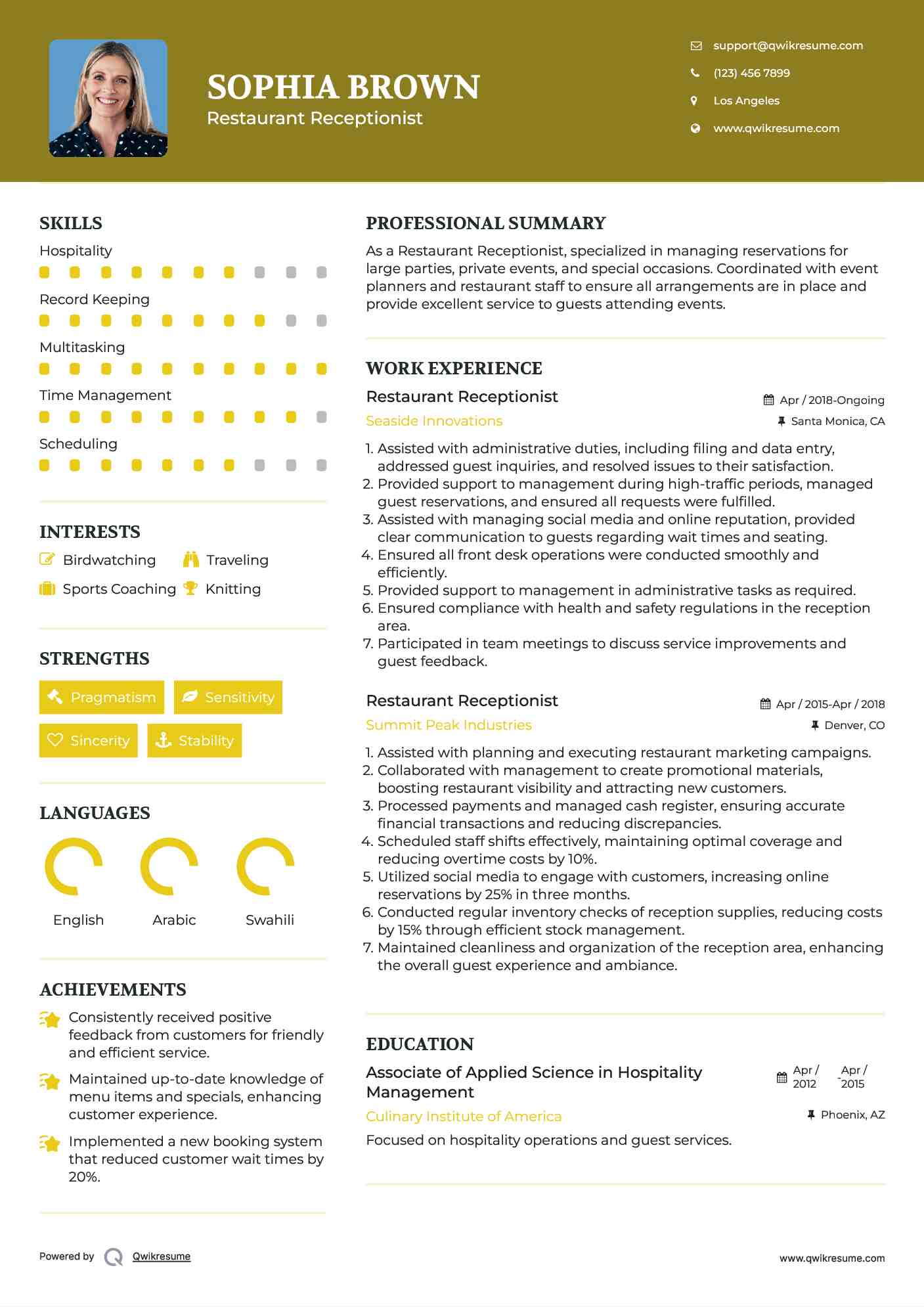 10+ Restaurant Receptionist Resume Samples & Templates For 2025