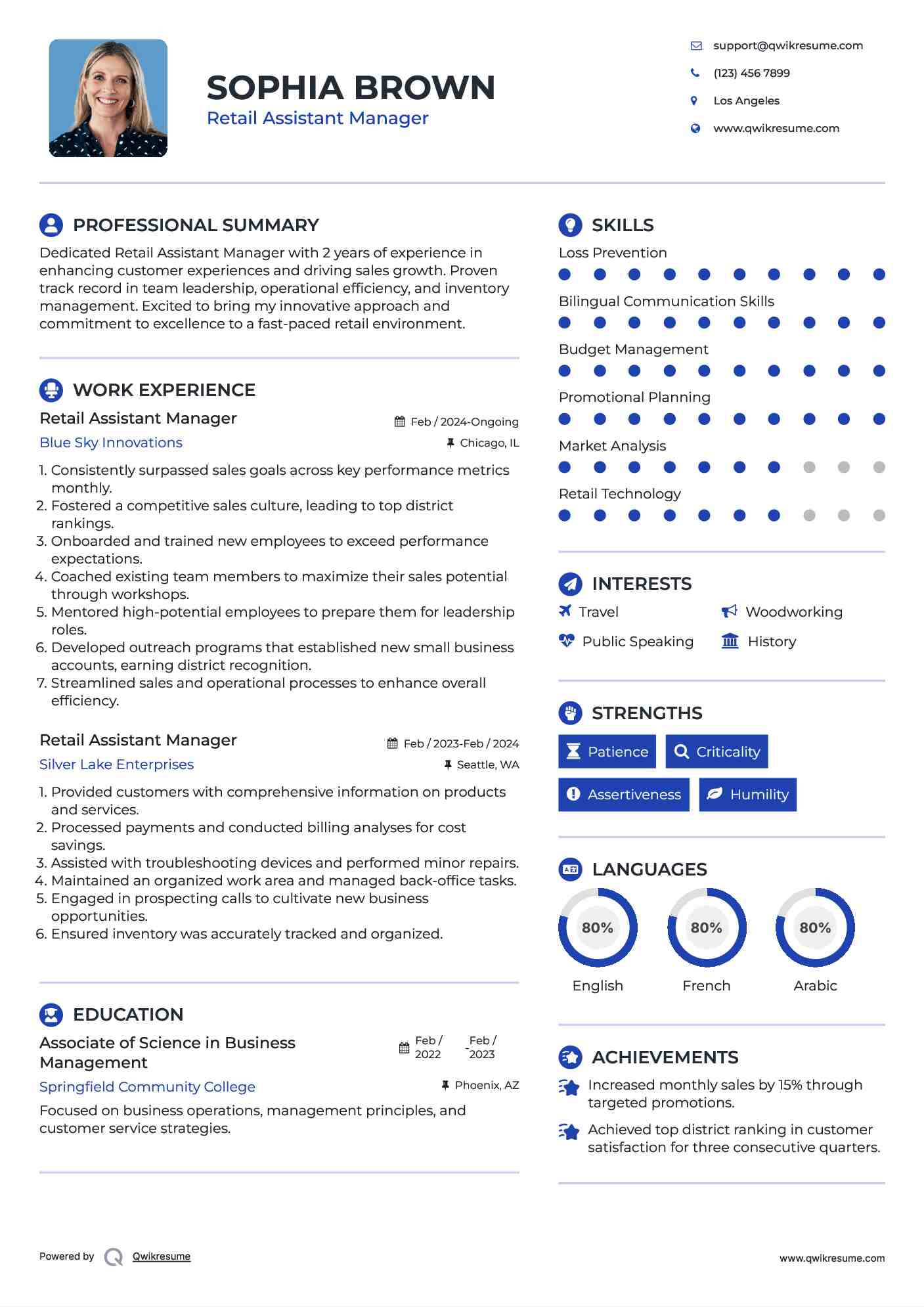 Retail Assistant Manager Resume Samples QwikResume