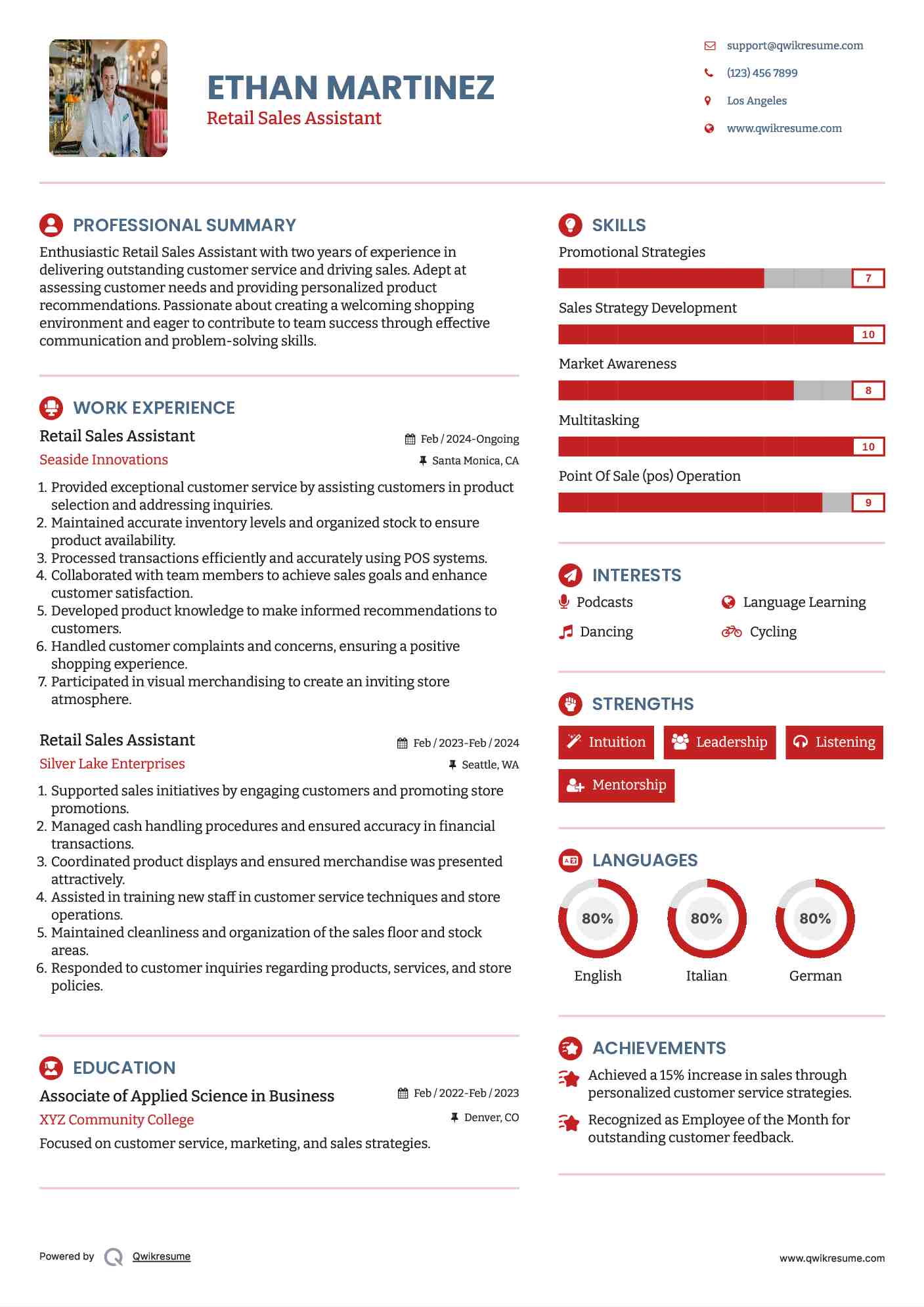 Retail Sales Assistant Resume Samples QwikResume