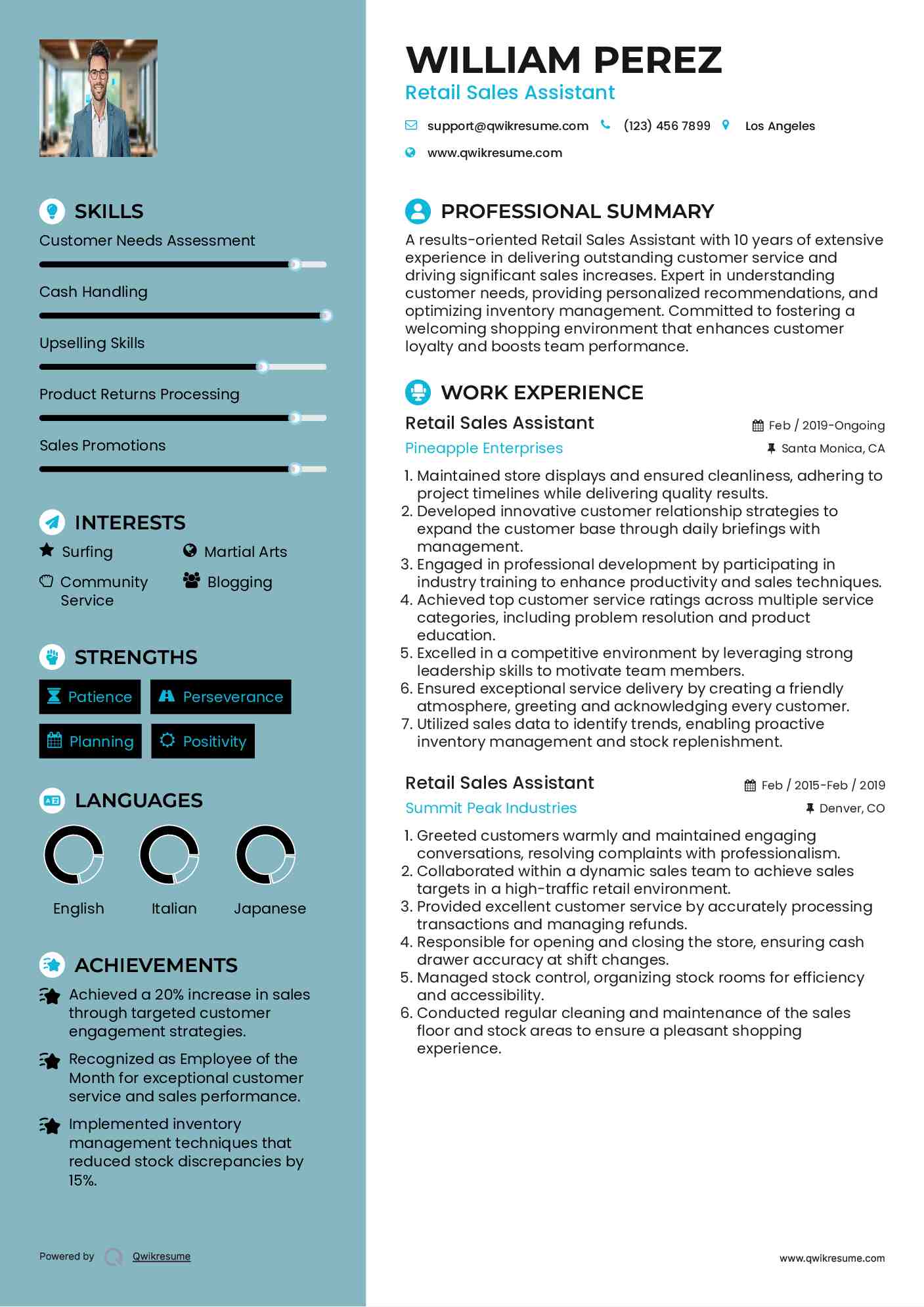 Retail Sales Assistant Resume Samples QwikResume