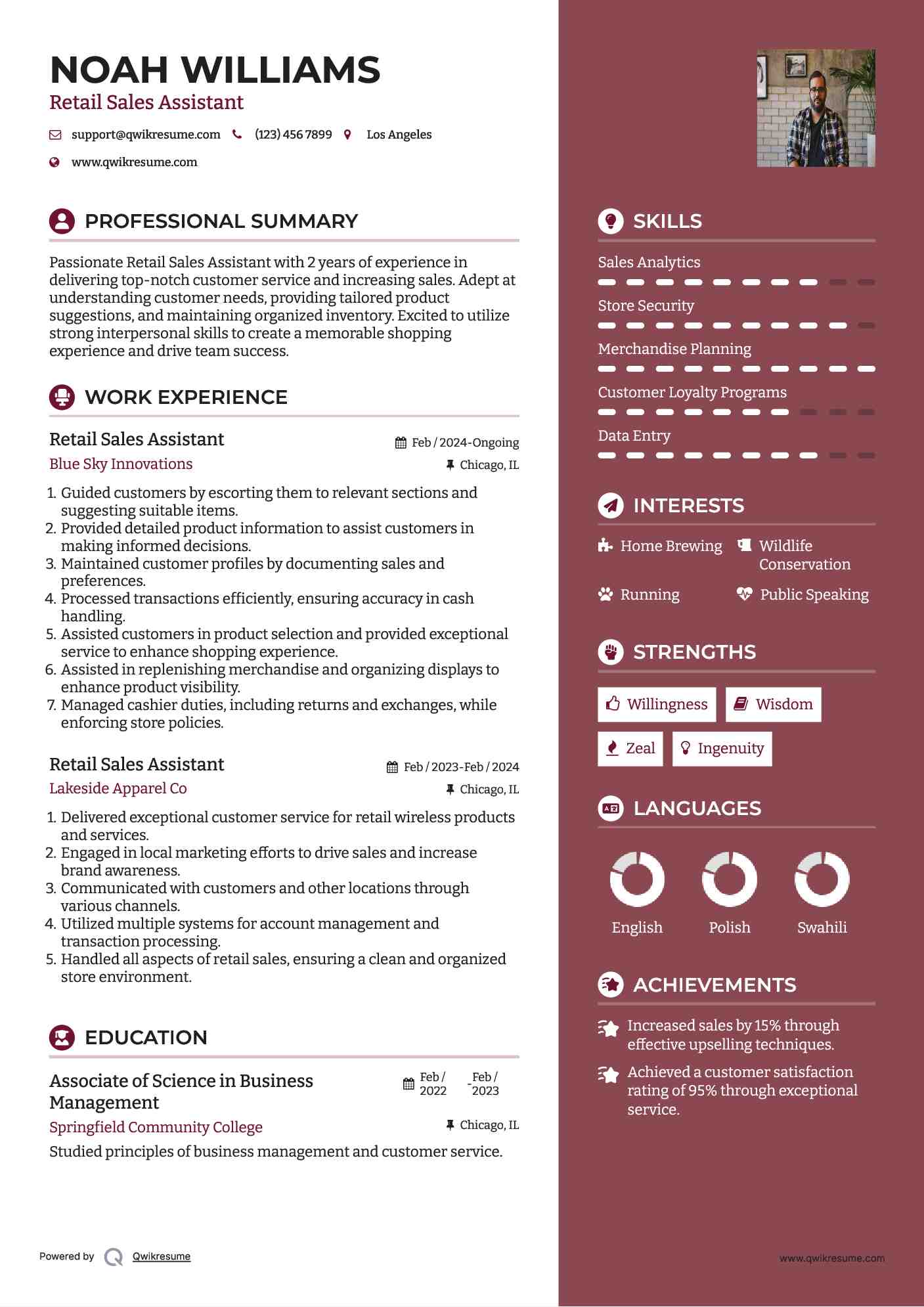 Retail Sales Assistant Resume Samples QwikResume