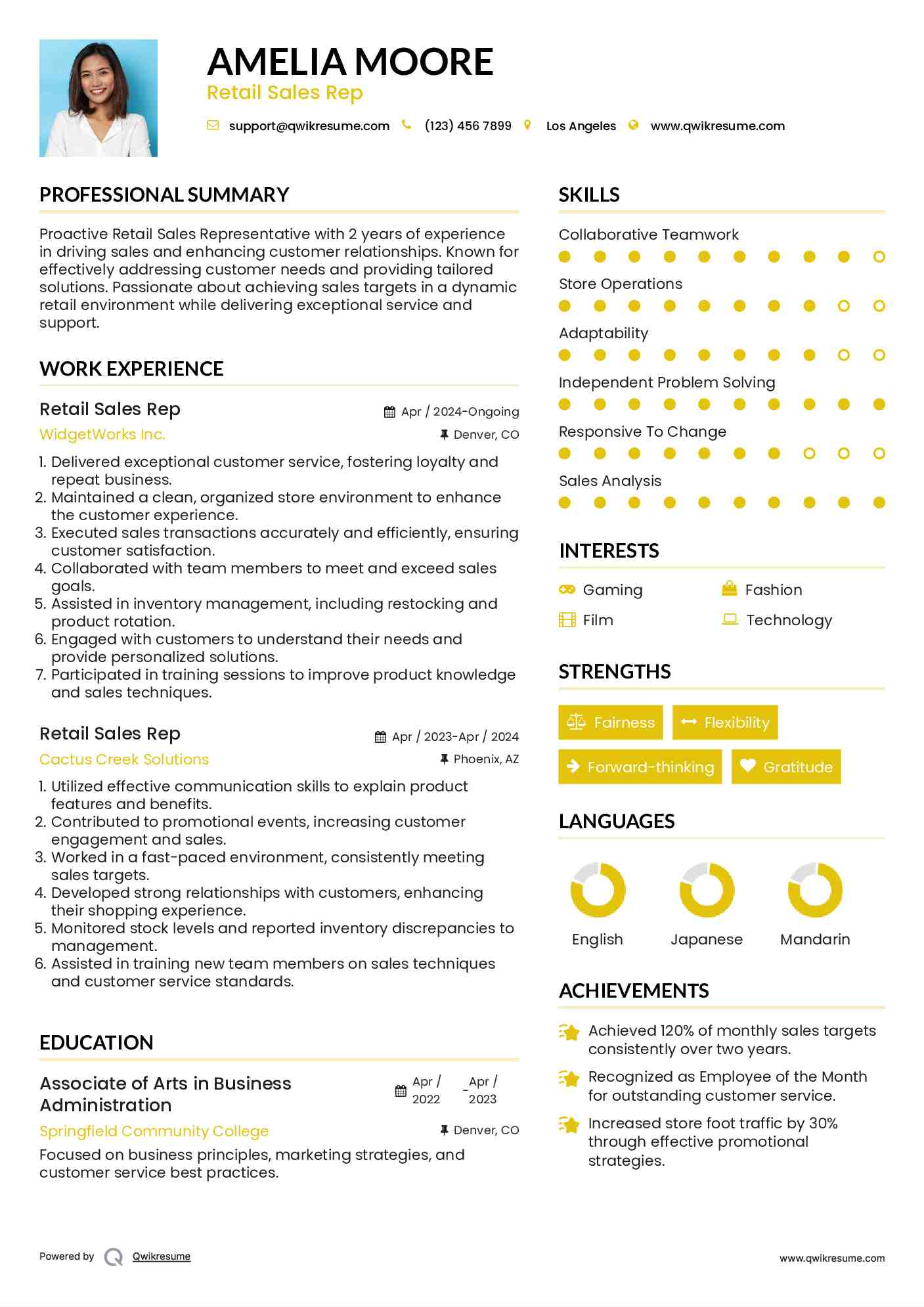 Retail Sales Rep Resume Samples QwikResume