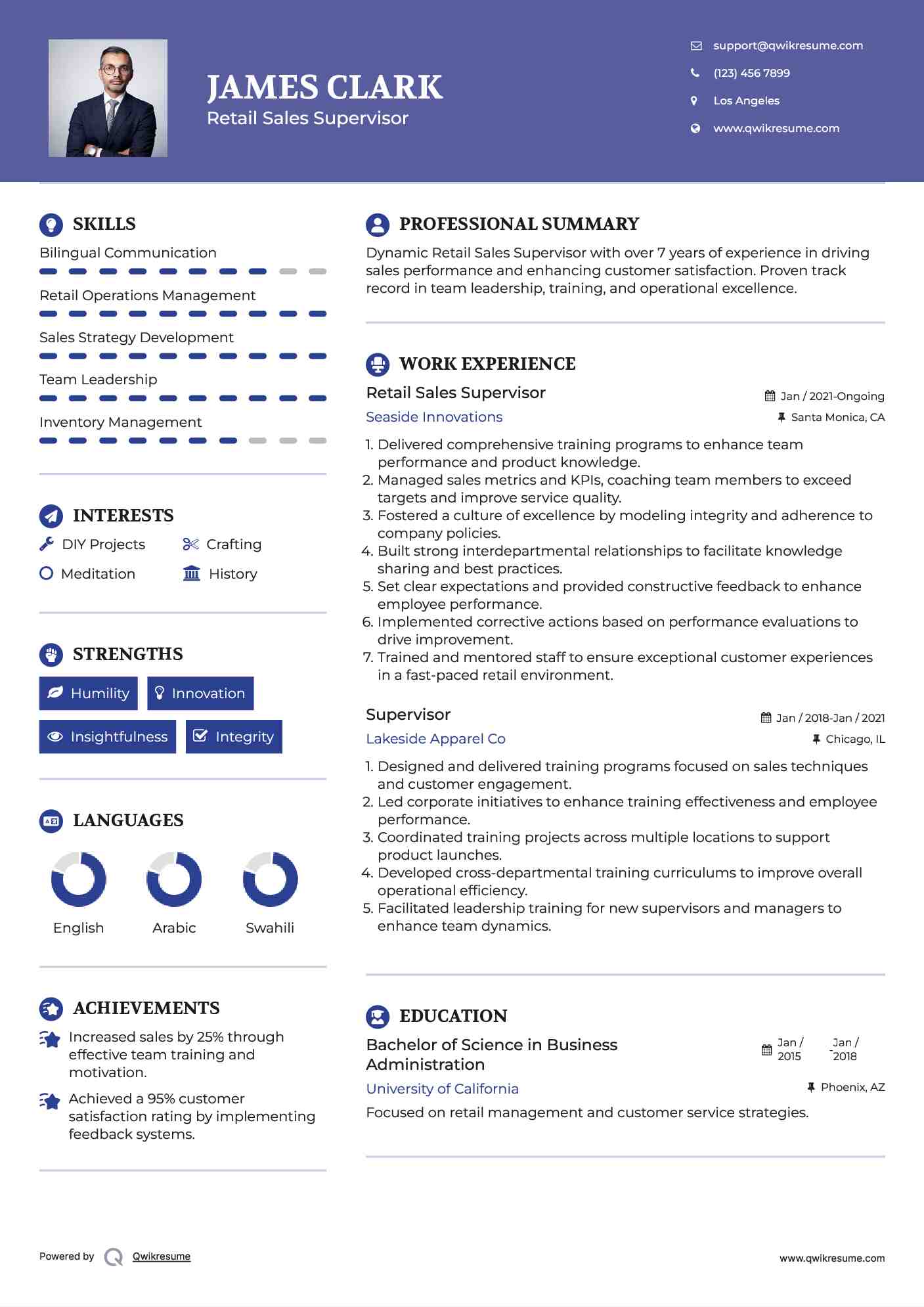 Retail Sales Supervisor Resume Samples QwikResume