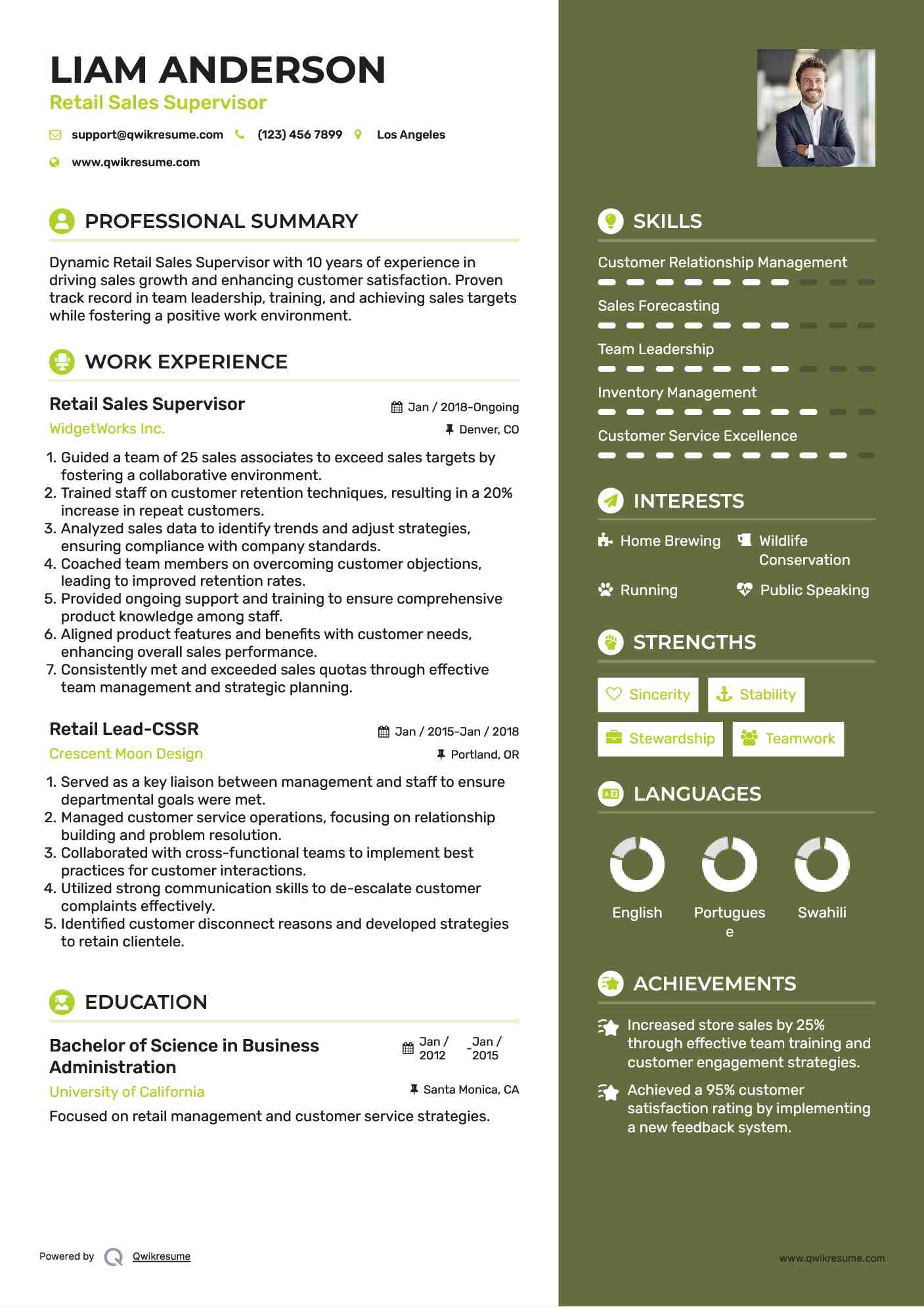 Retail Sales Supervisor Resume Samples QwikResume
