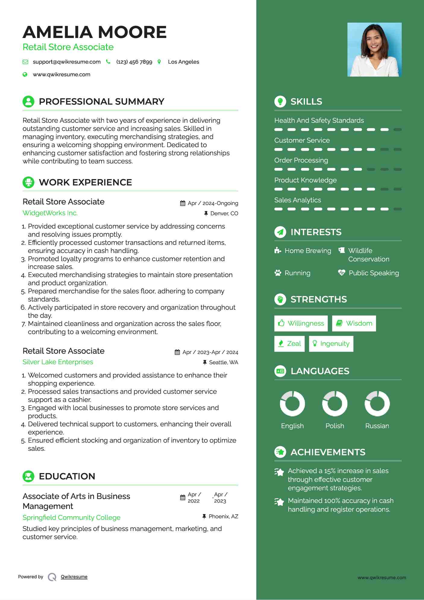 Retail Store Associate Resume Samples QwikResume