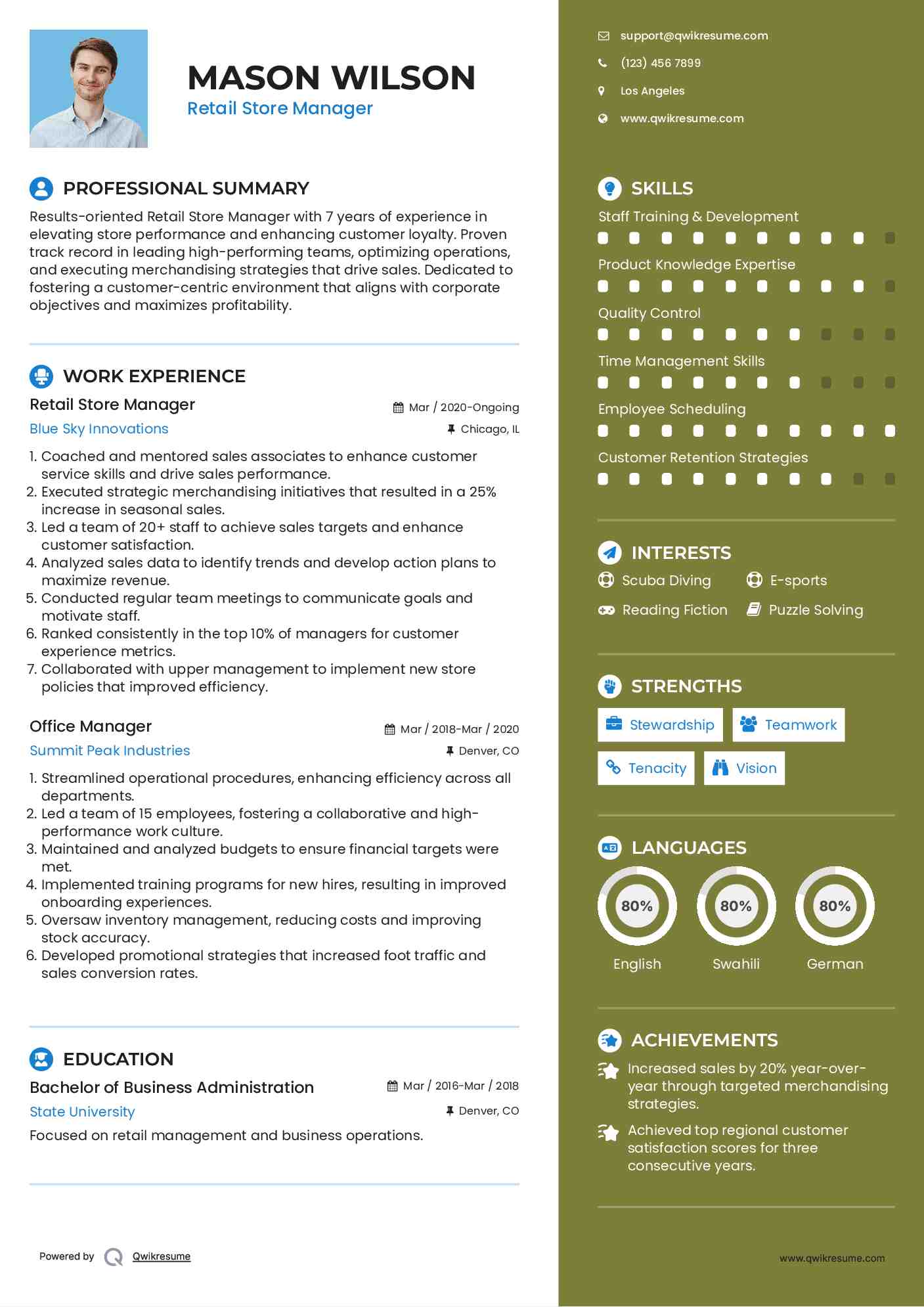 Retail Store Manager Resume Samples QwikResume