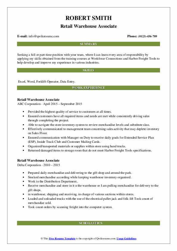 Warehouse Associate Resume Samples | QwikResume