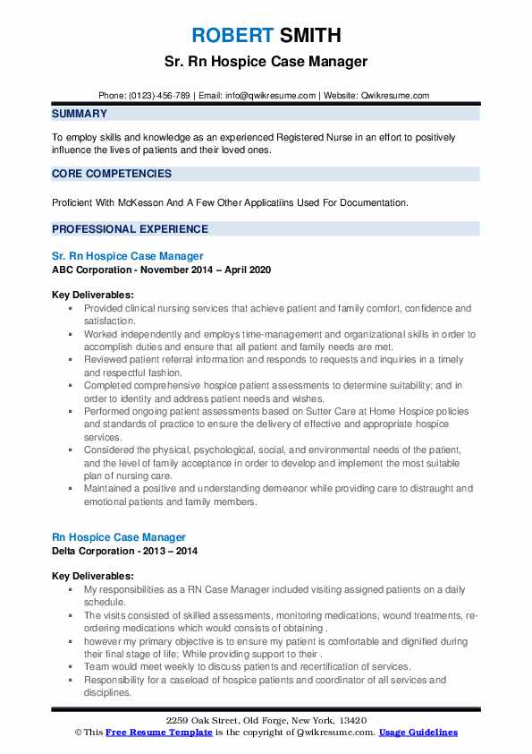 RN Hospice Case Manager Resume Samples QwikResume