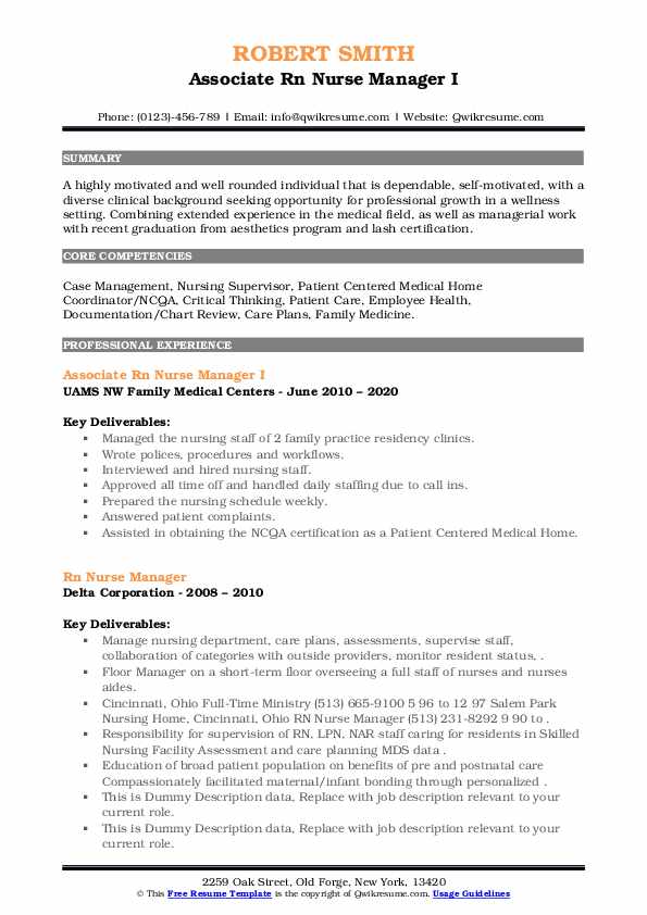 RN Nurse Manager Resume Samples | QwikResume