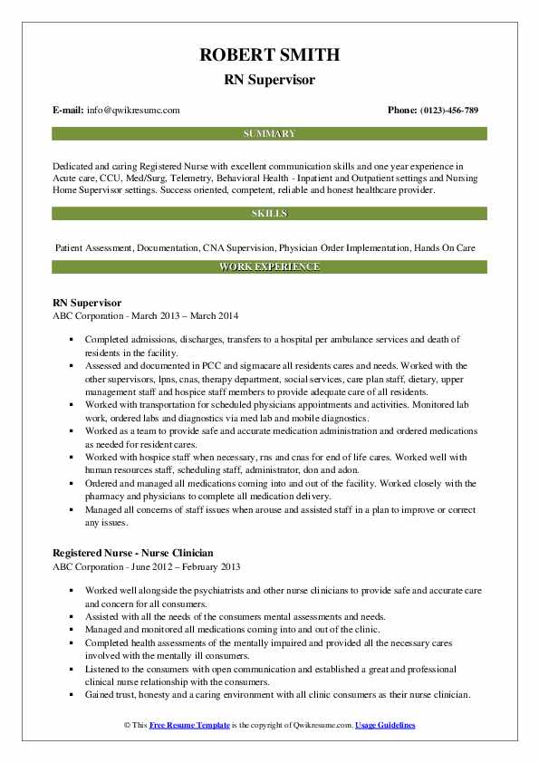 RN Supervisor Resume Samples QwikResume