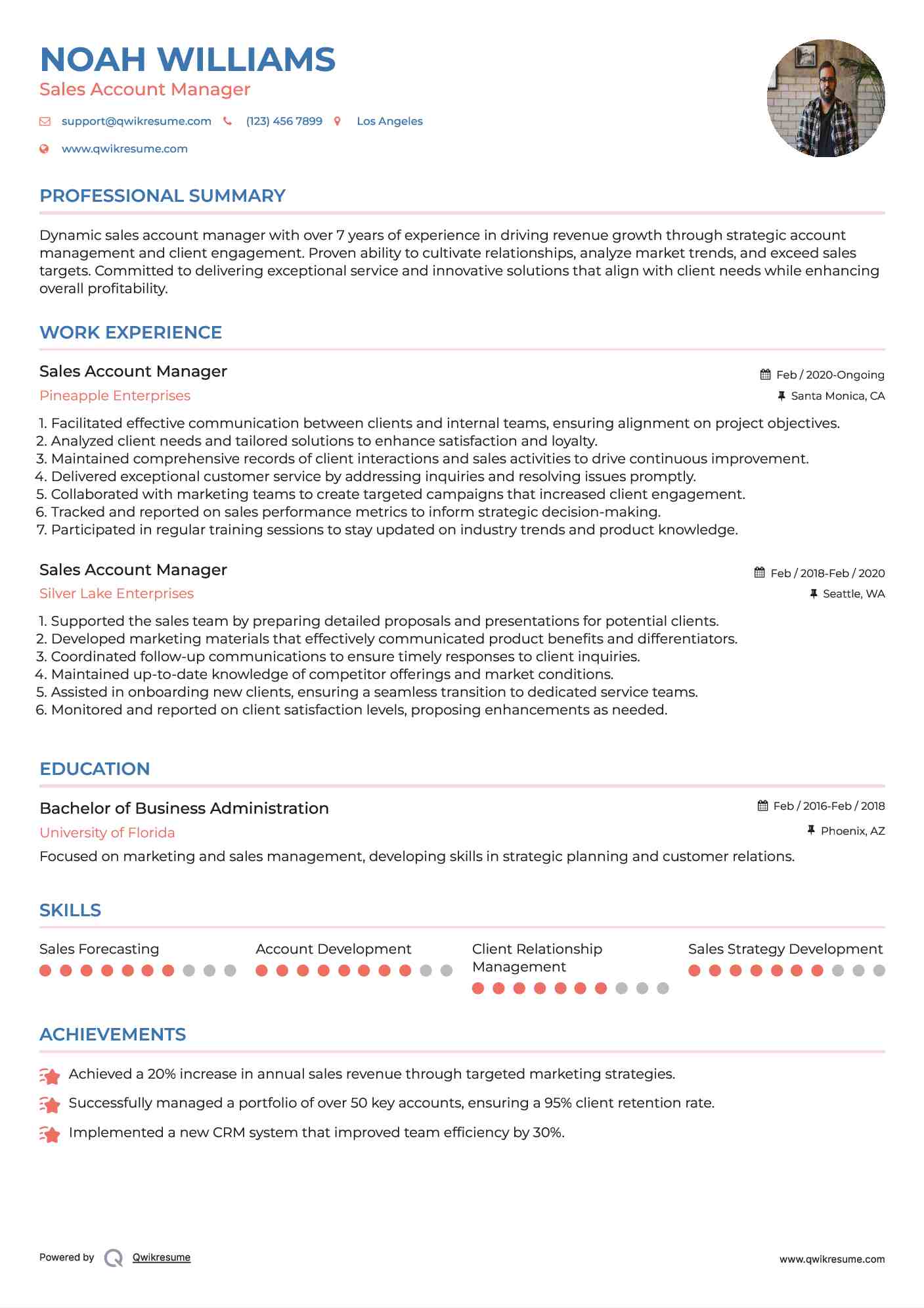 Sales Account Manager Resume Samples QwikResume