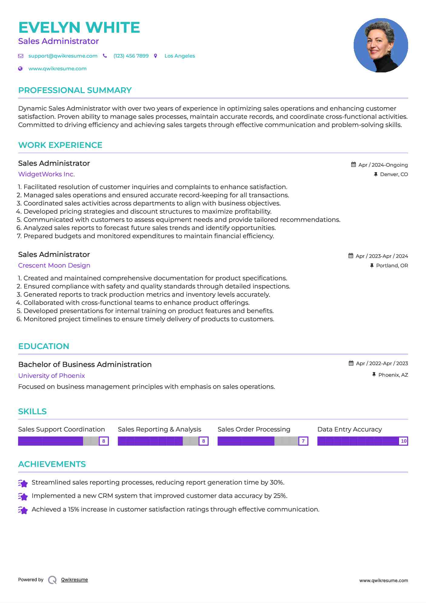 Sales Administrator Resume Samples QwikResume