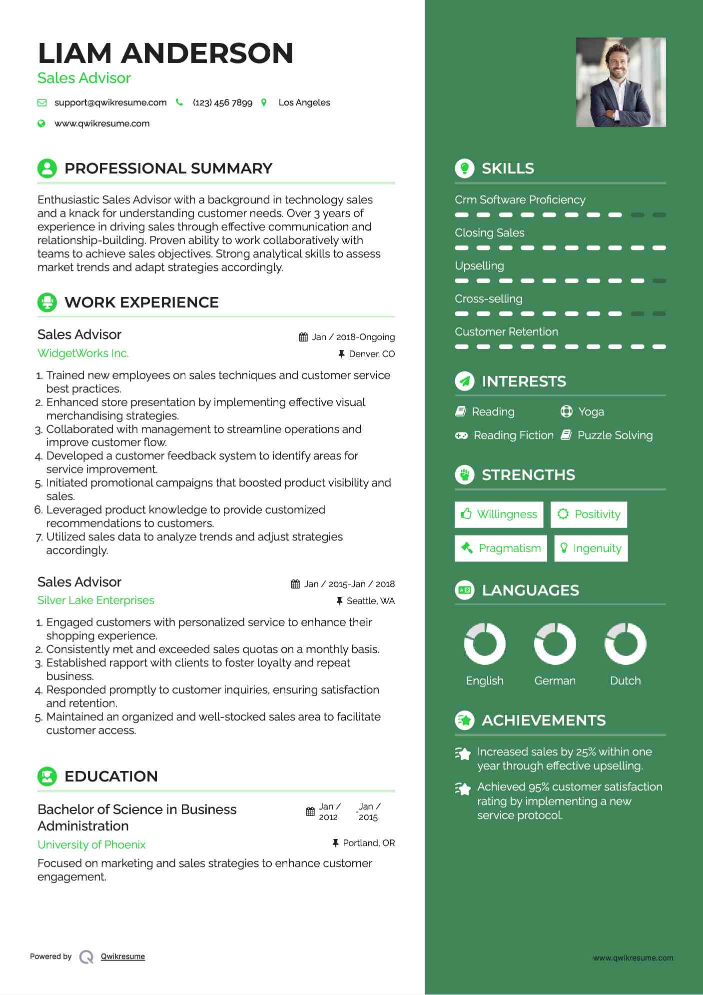 Sales Advisor Resume Samples QwikResume