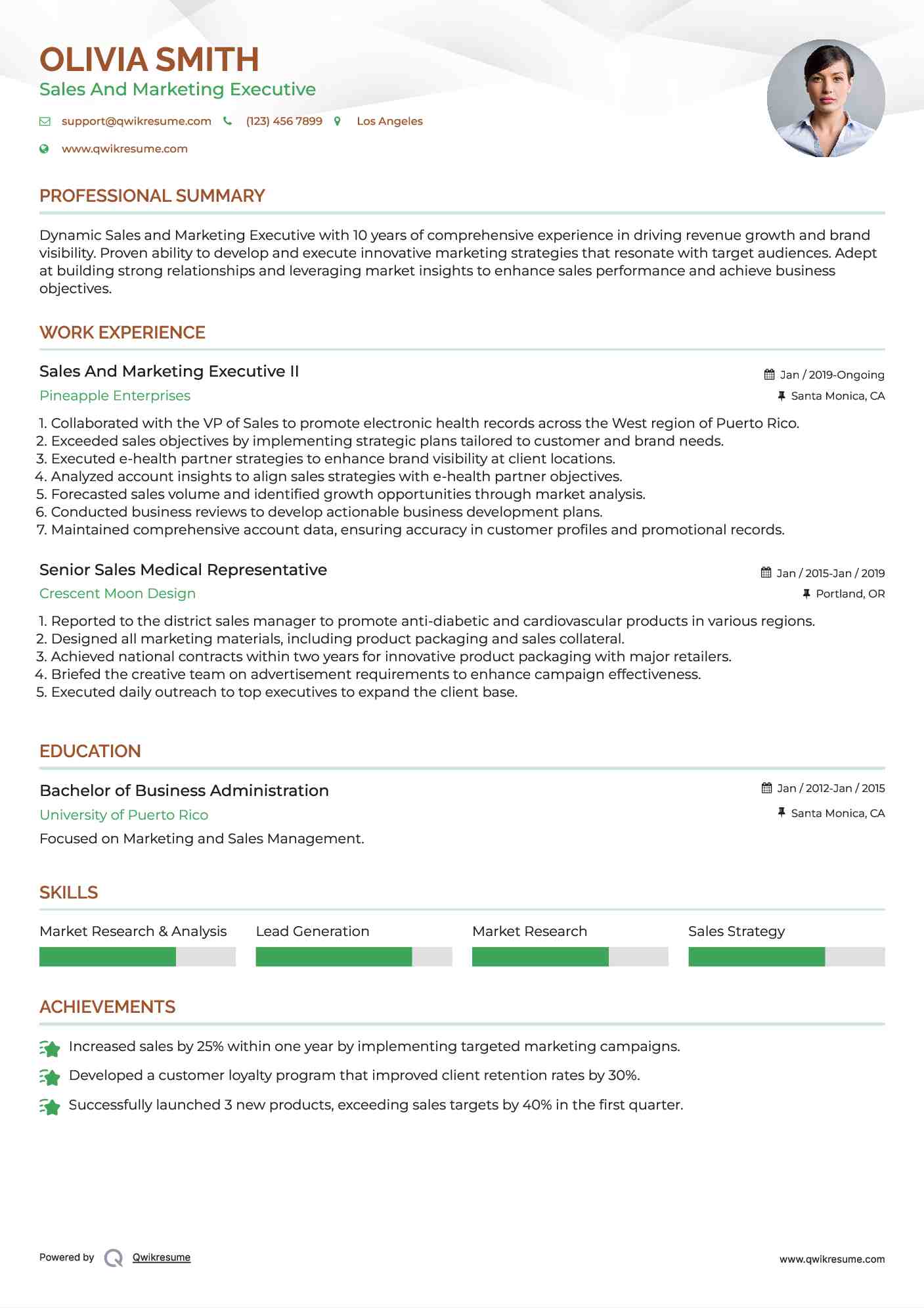 Sales And Marketing Executive Resume Samples QwikResume