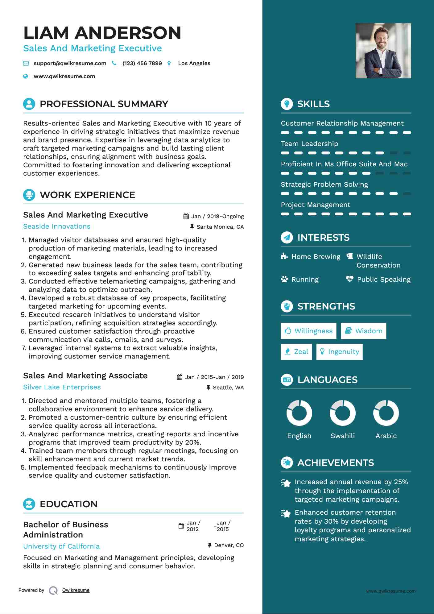 Sales And Marketing Executive Resume Samples QwikResume