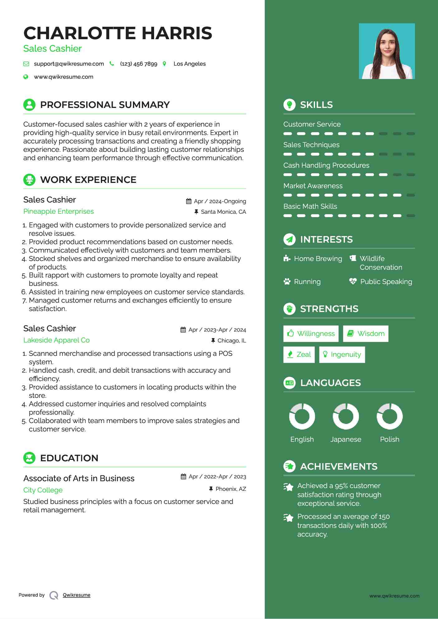 Sales Cashier Resume Samples QwikResume