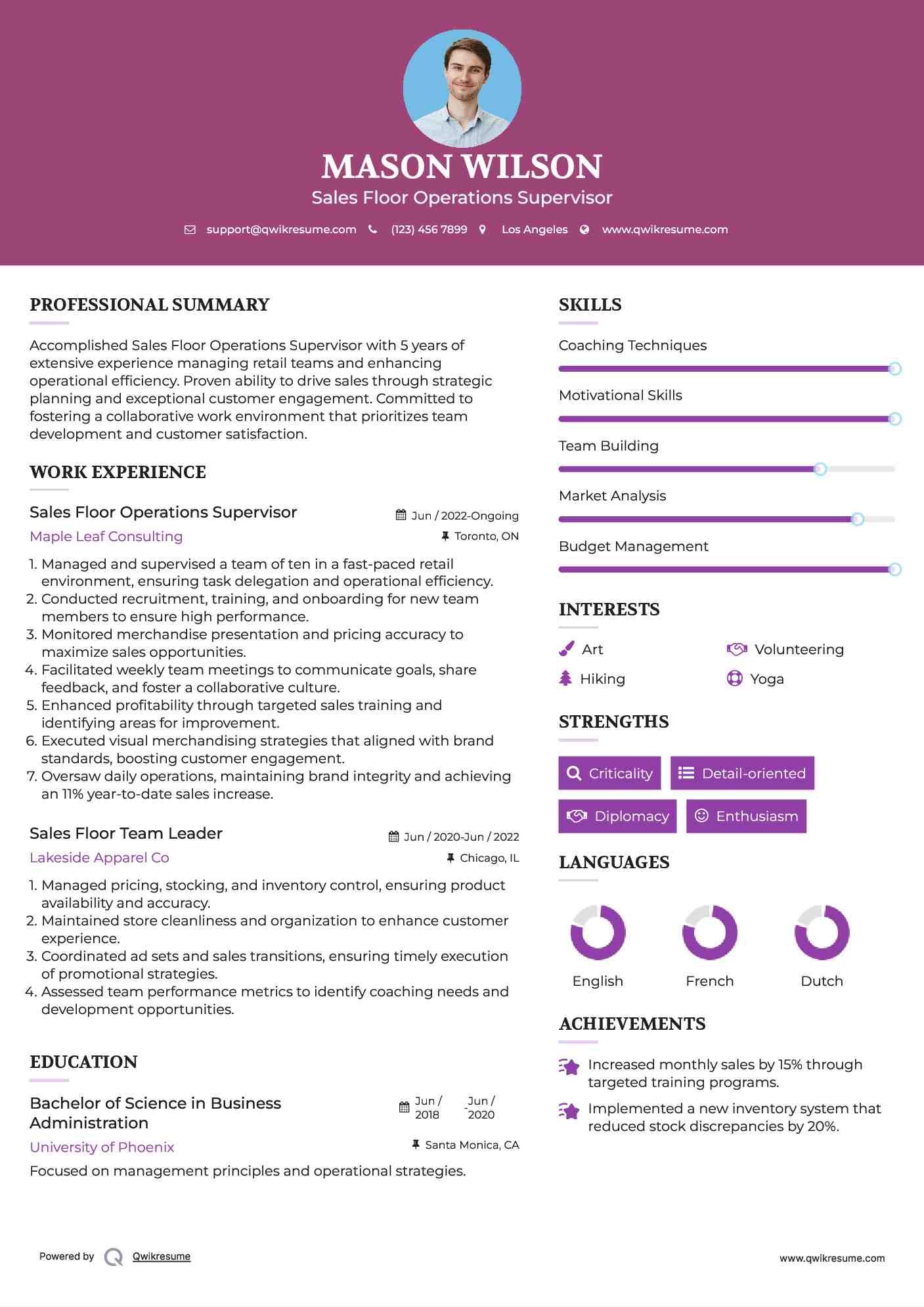 Sales Floor Team Leader Resume Samples QwikResume