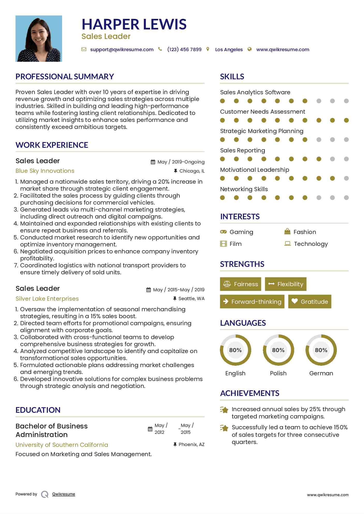 Sales Leader Resume Samples QwikResume