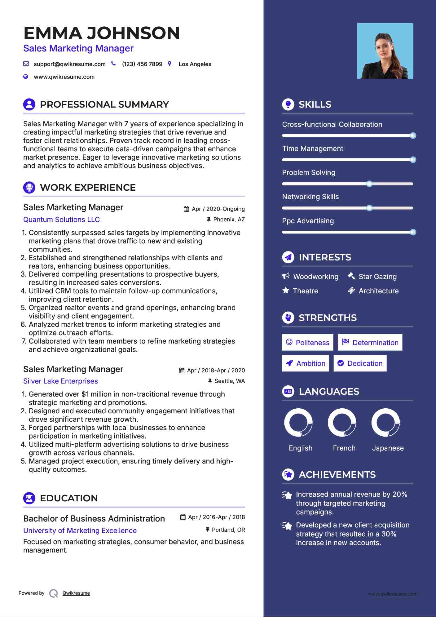 Sales Marketing Manager Resume Samples QwikResume