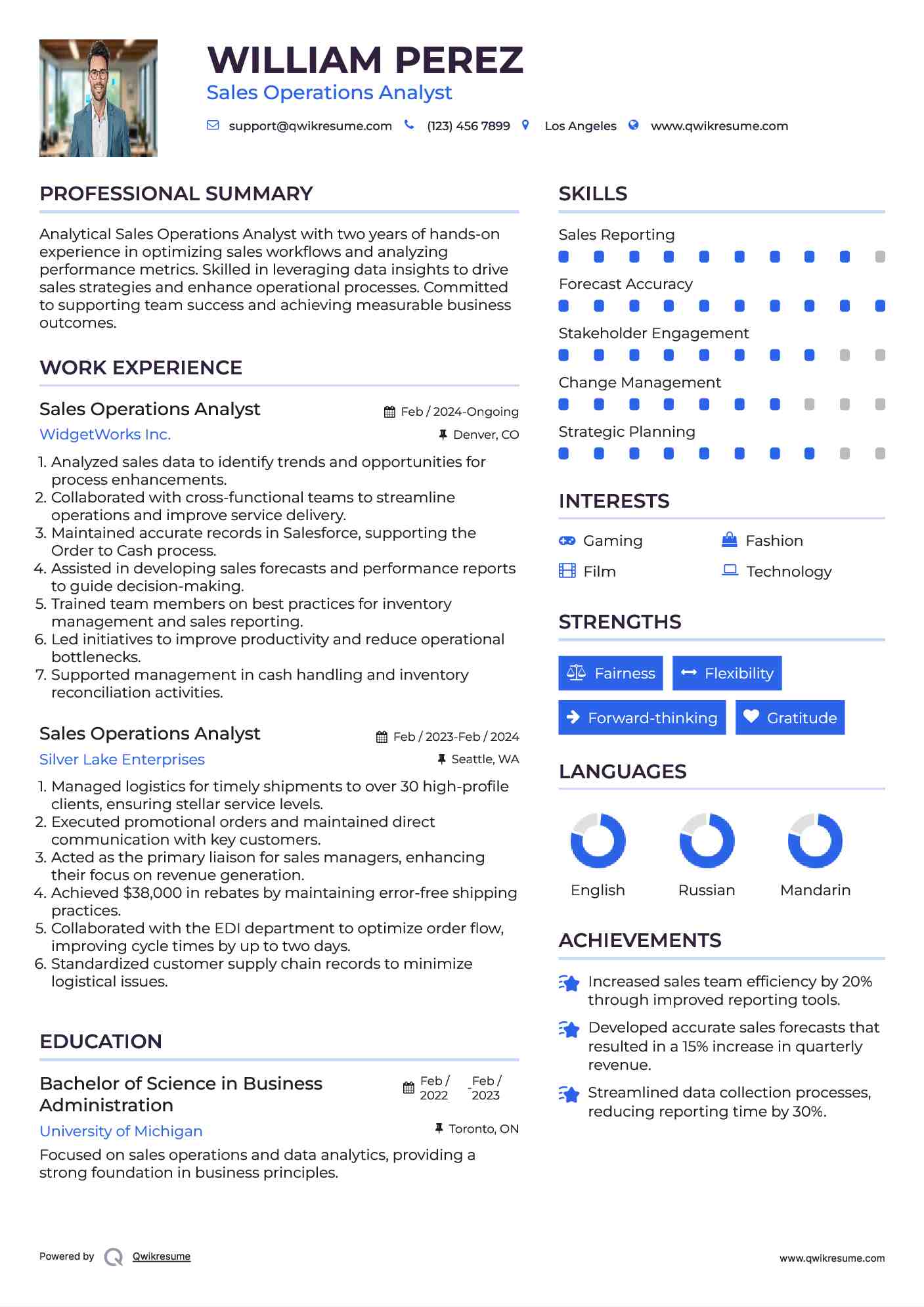 Sales Operations Analyst Resume Samples QwikResume