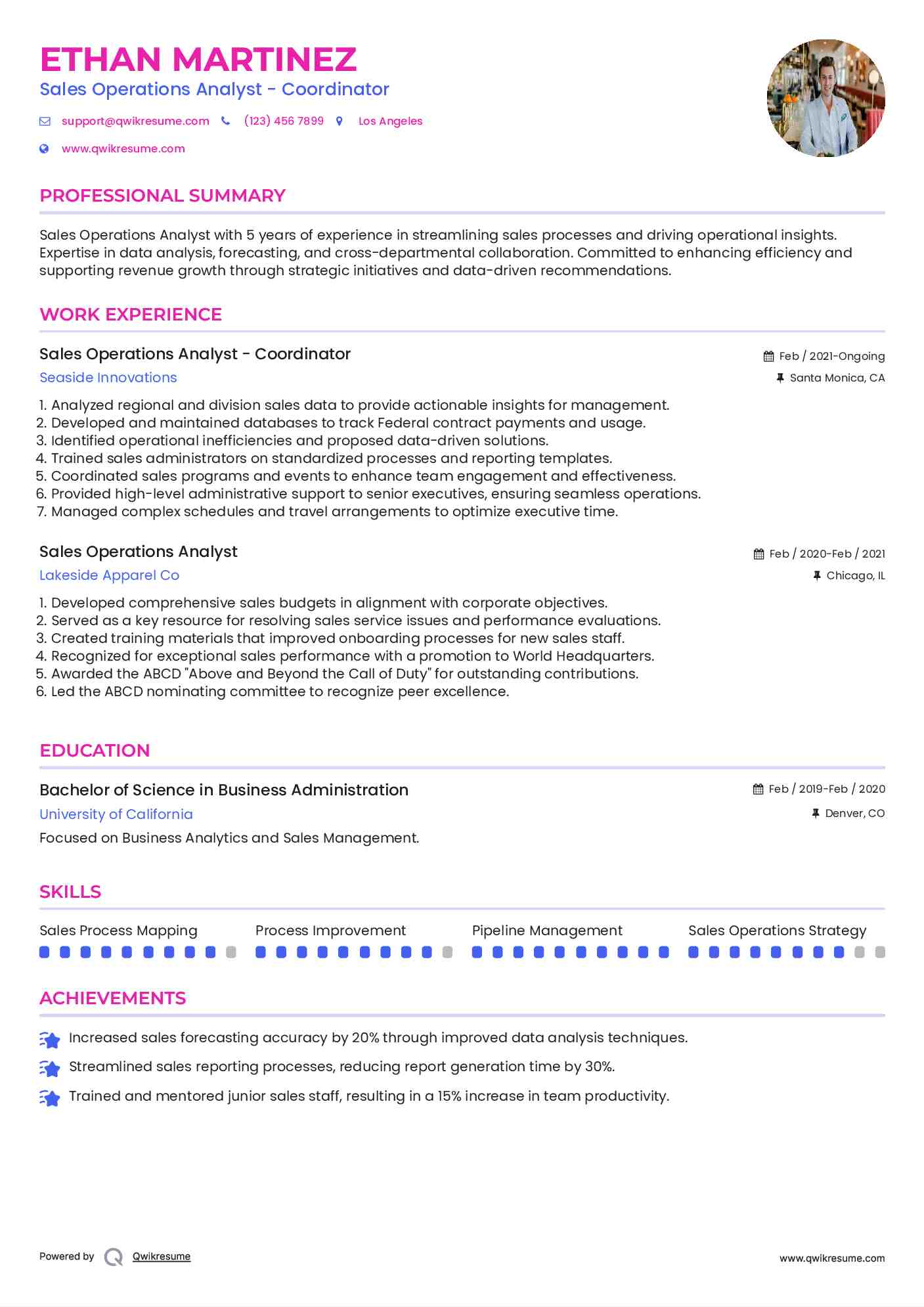 Sales Operations Analyst Resume Samples QwikResume