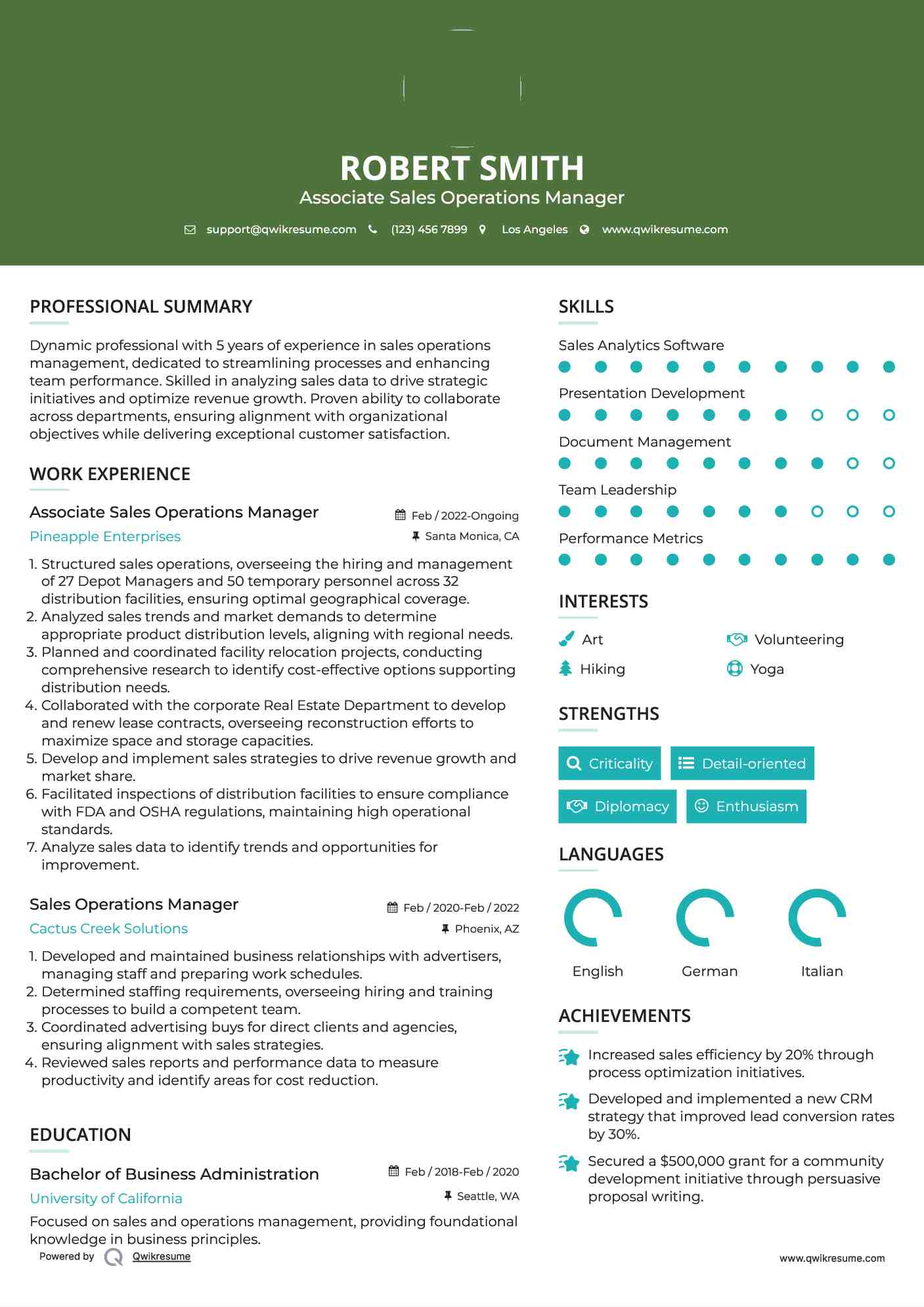 Sales Operations Manager Resume Samples QwikResume