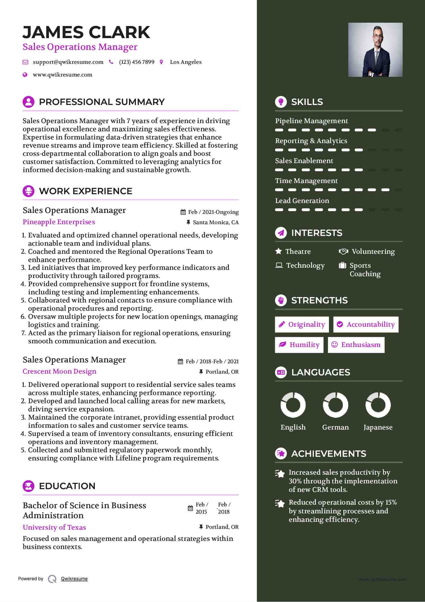 Sales Operations Manager Resume Samples QwikResume