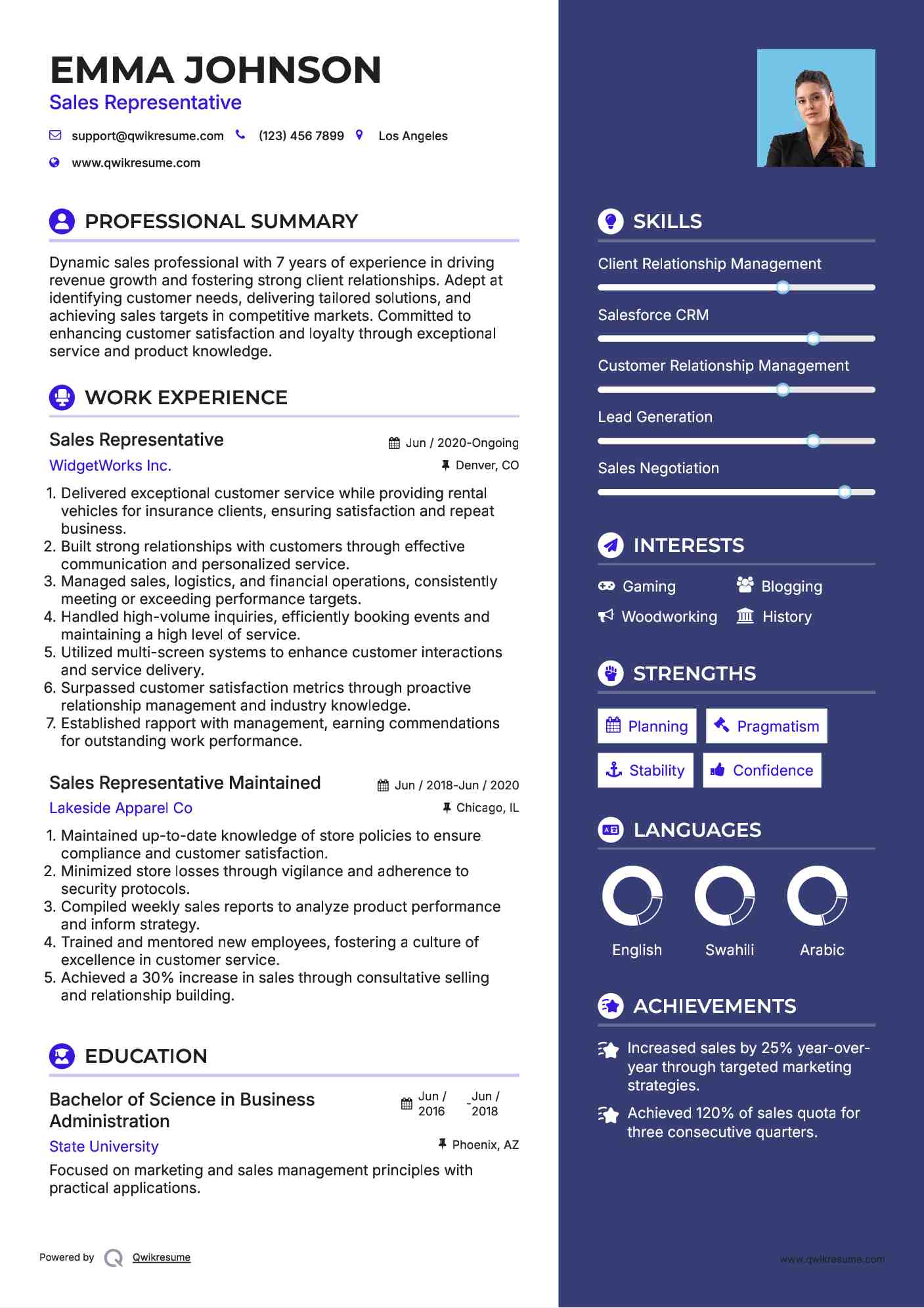 Sales Representative Resume Samples QwikResume