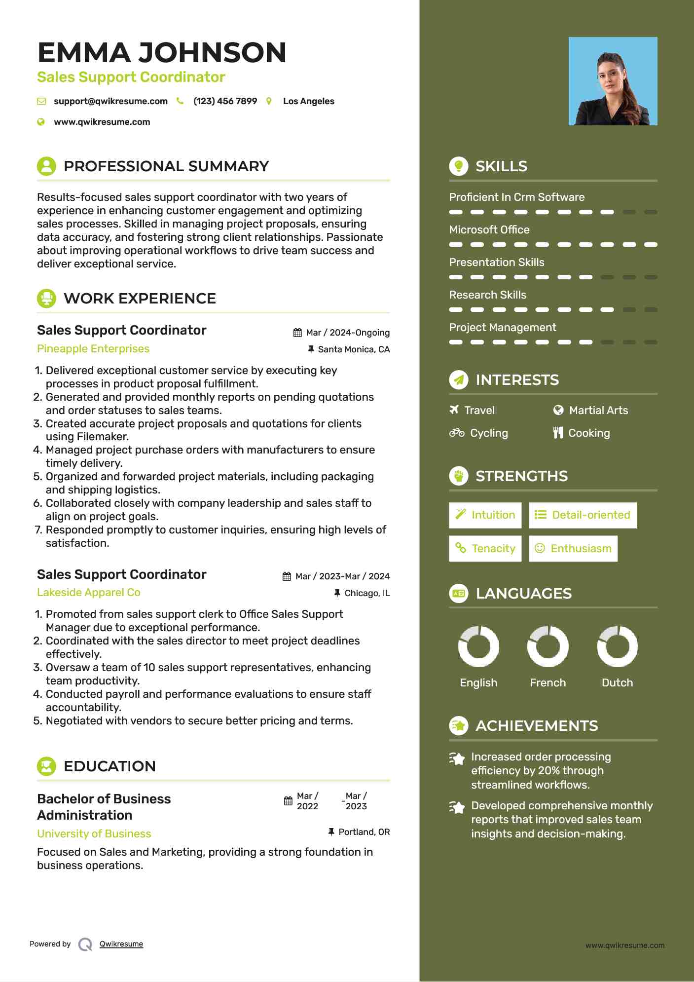 Sales Support Coordinator Resume Samples QwikResume