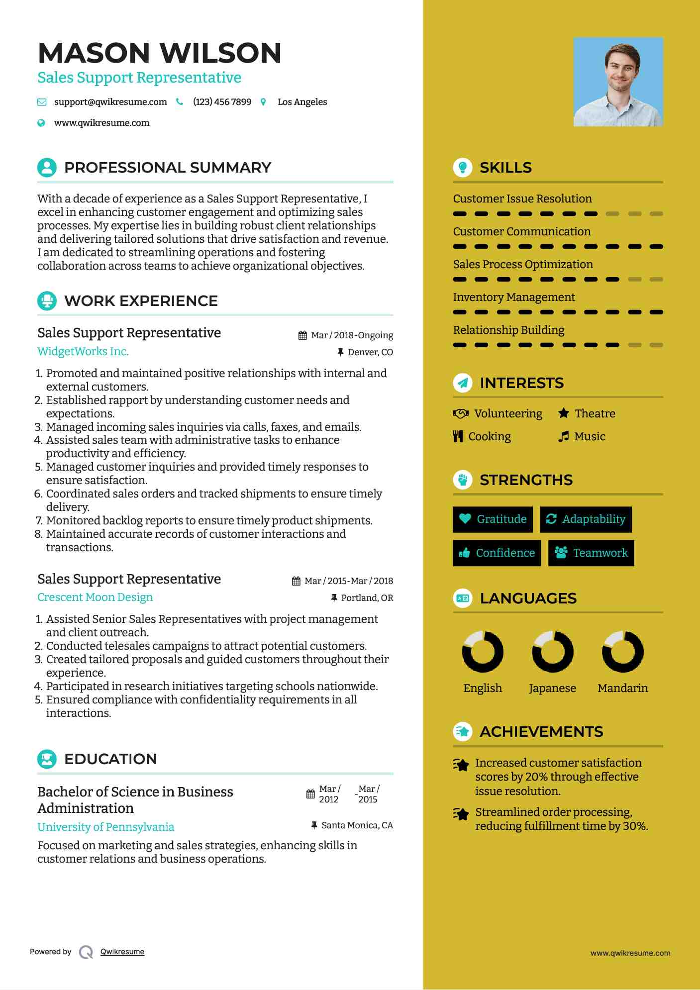 Sales Support Representative Resume Samples QwikResume