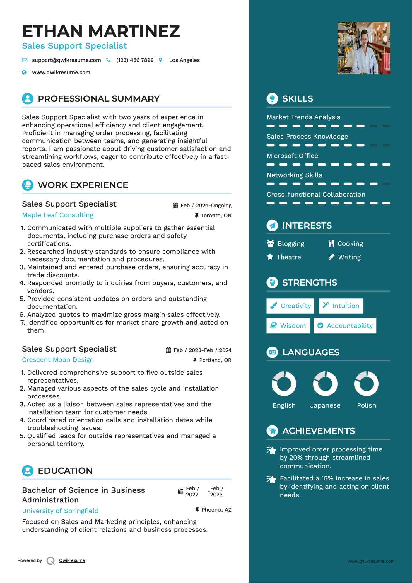 Sales Support Specialist Resume Samples QwikResume