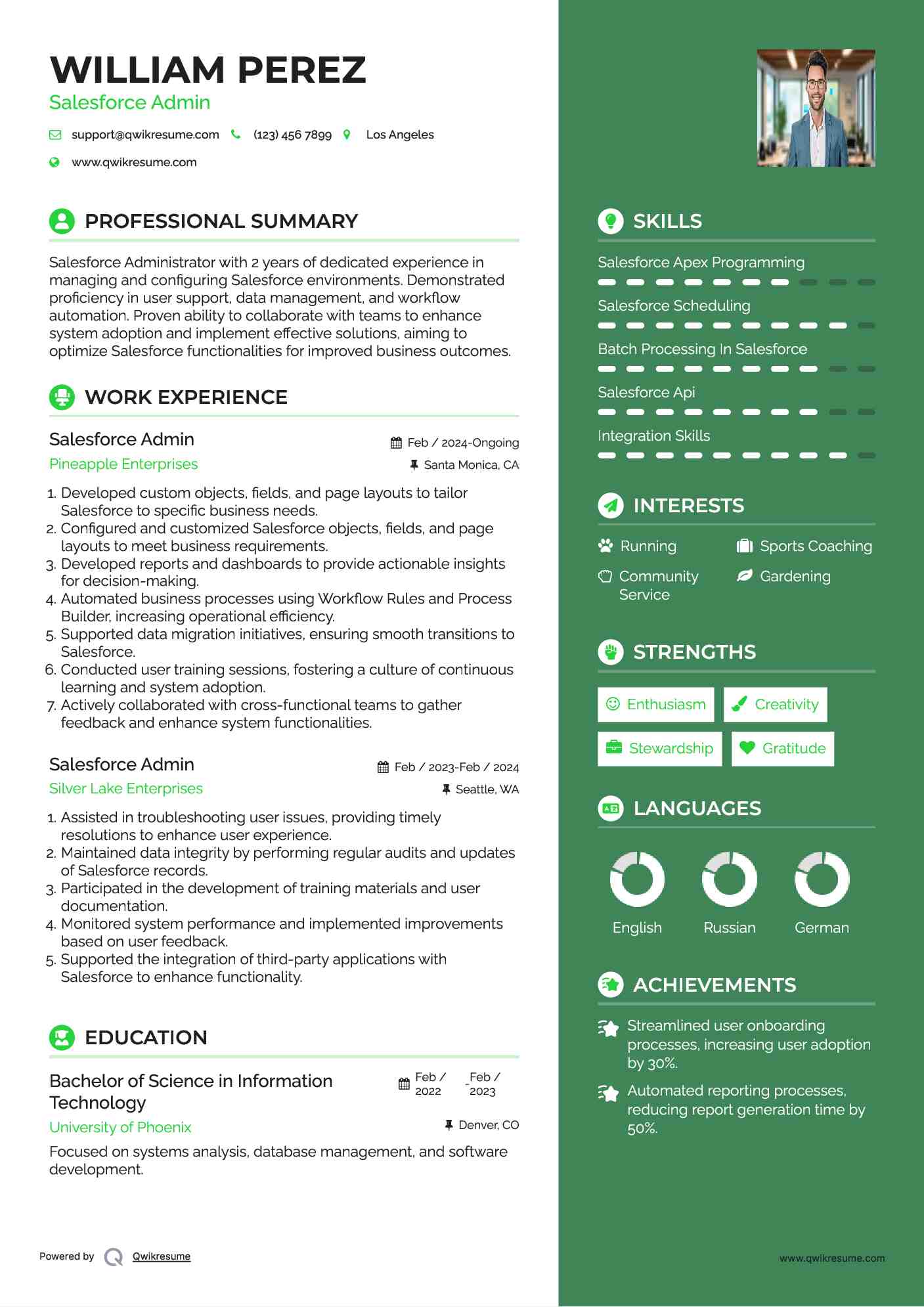 Salesforce Admin Resume Samples QwikResume