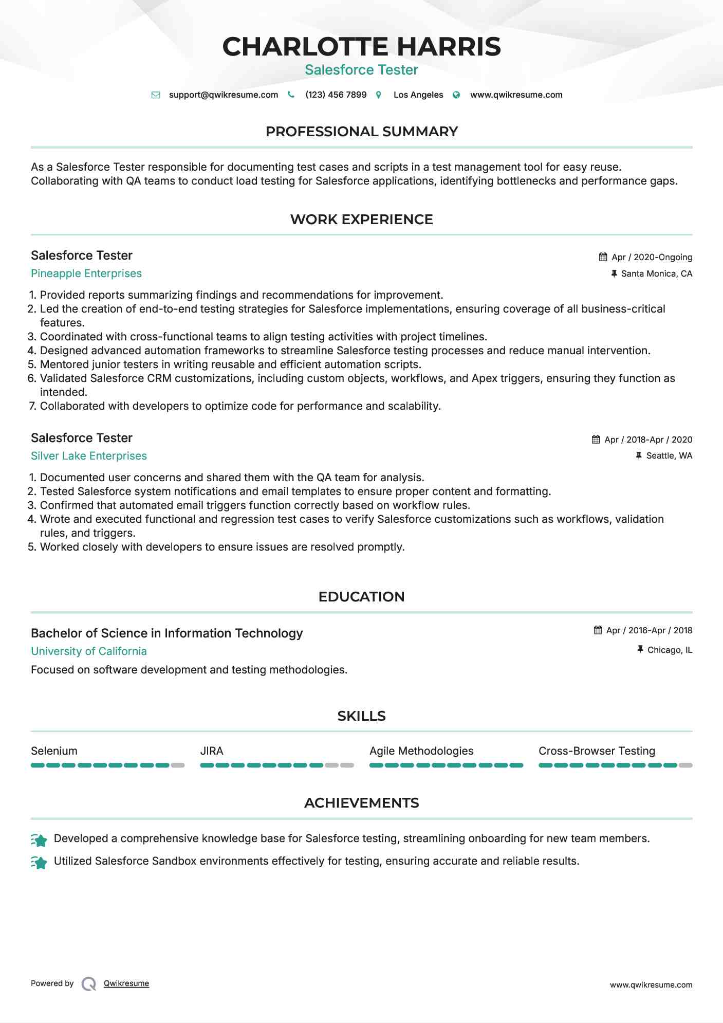 10 Salesforce Tester Resume Samples And Templates For 2025