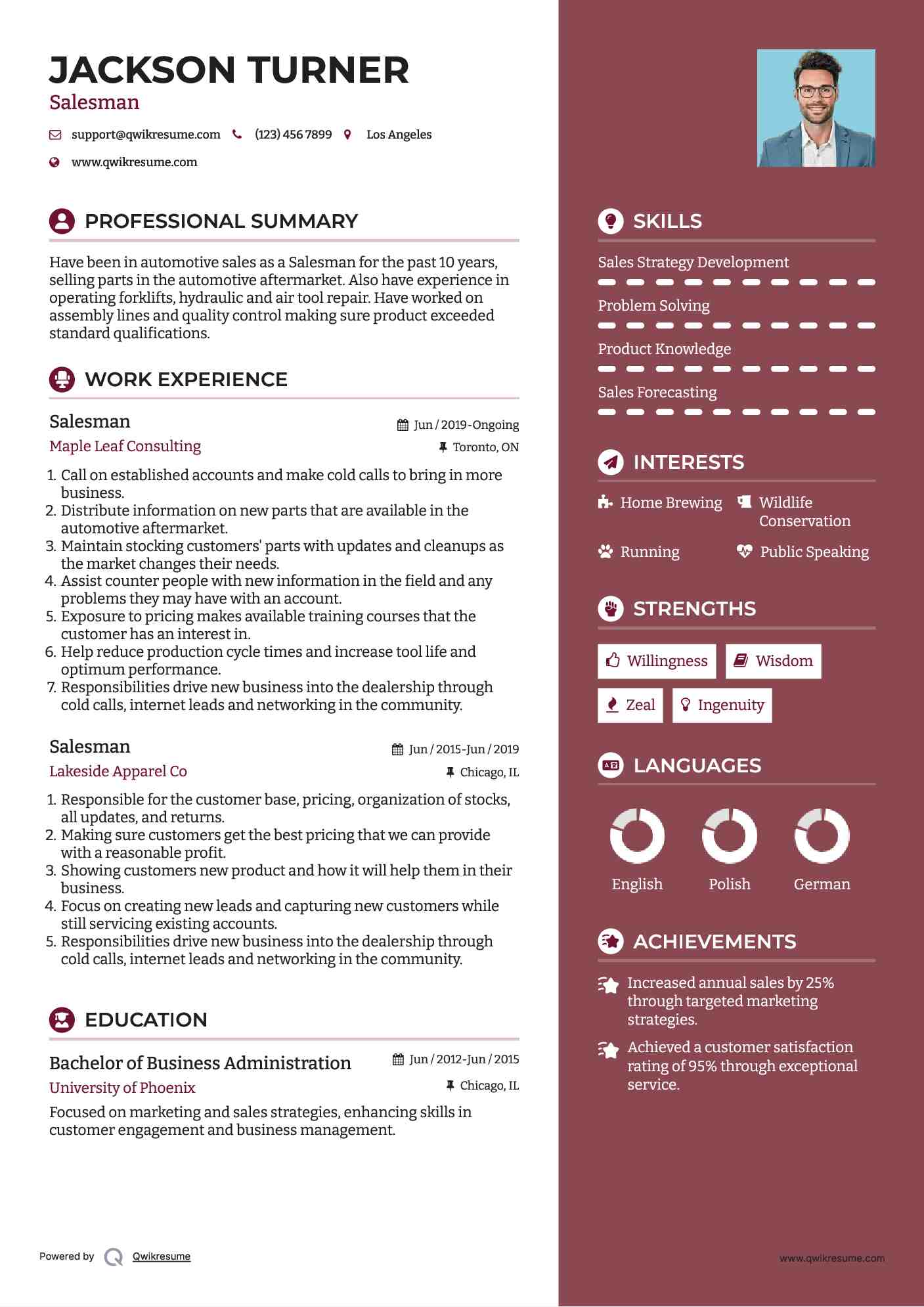 Salesman Resume Samples QwikResume