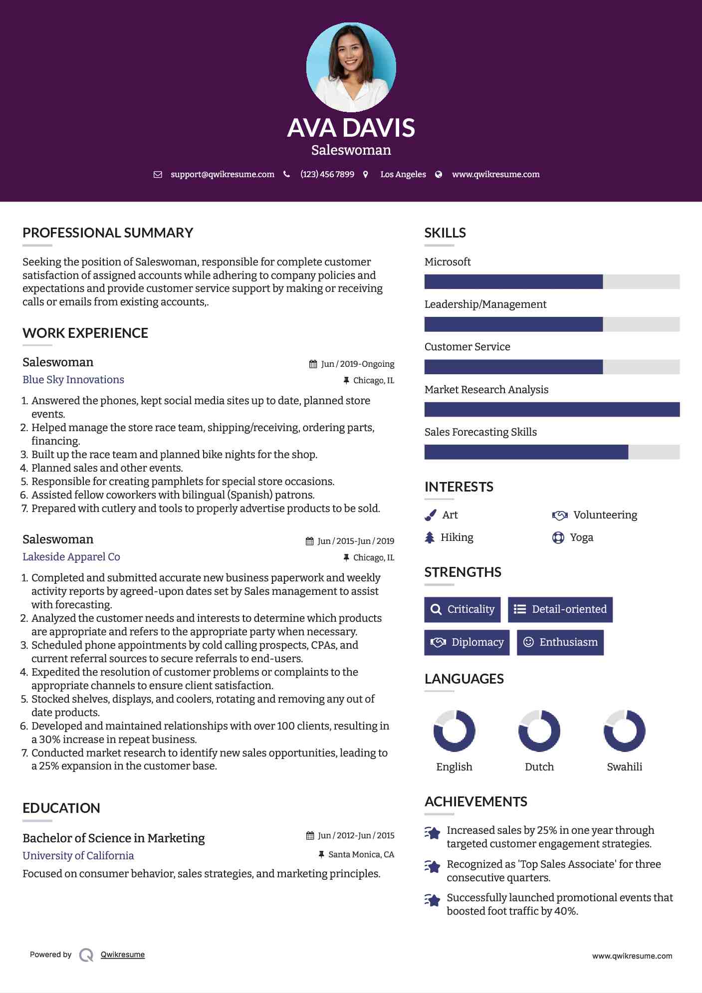 10 Saleswoman Resume Samples Templates For 2026