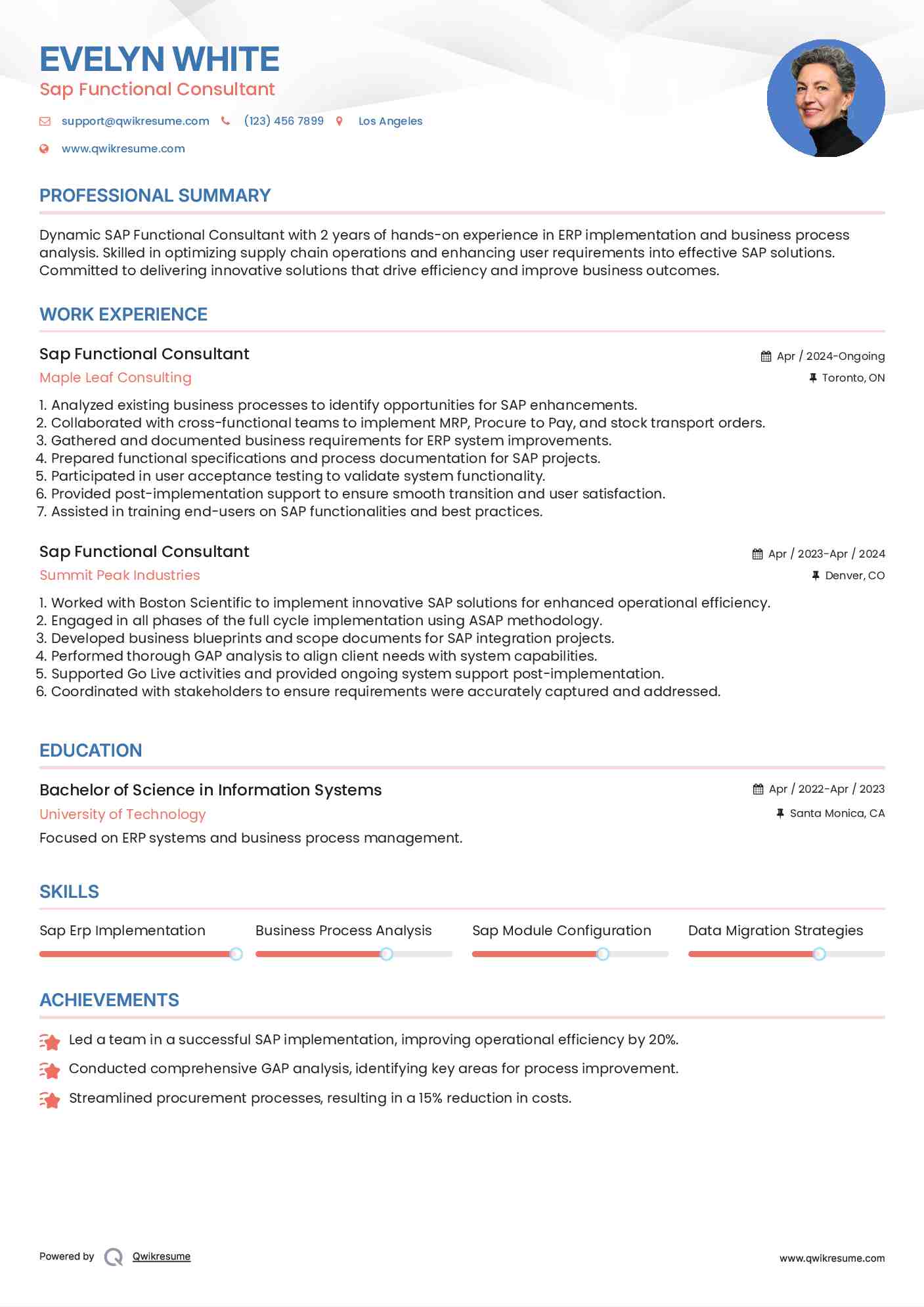 SAP Functional Consultant Resume Samples QwikResume