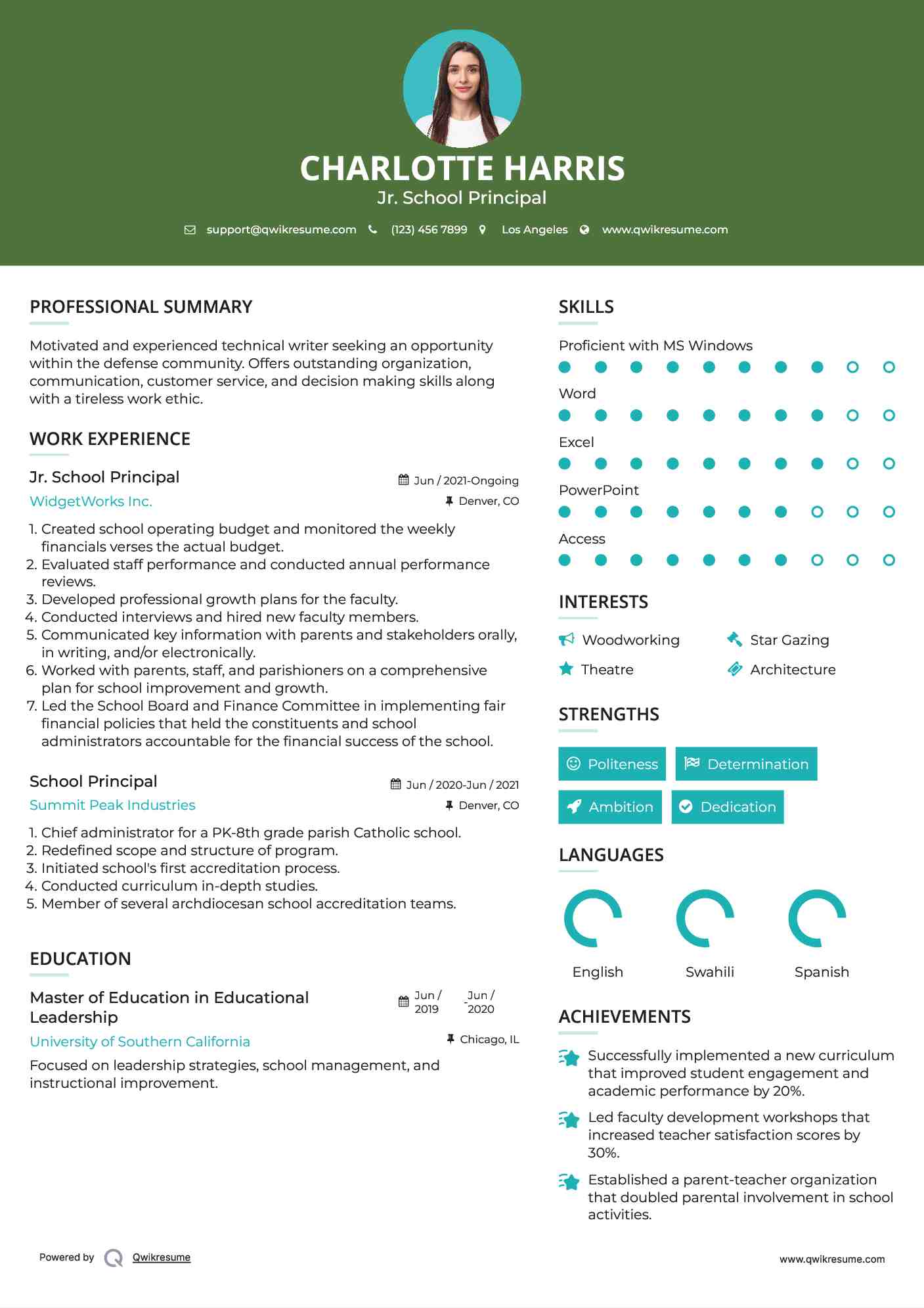 School Principal Resume Samples QwikResume