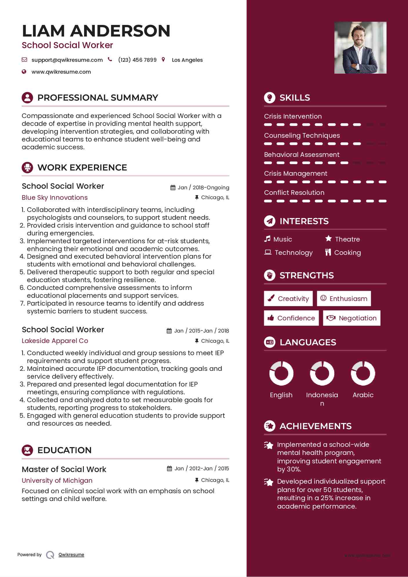 School Social Worker Resume Samples QwikResume