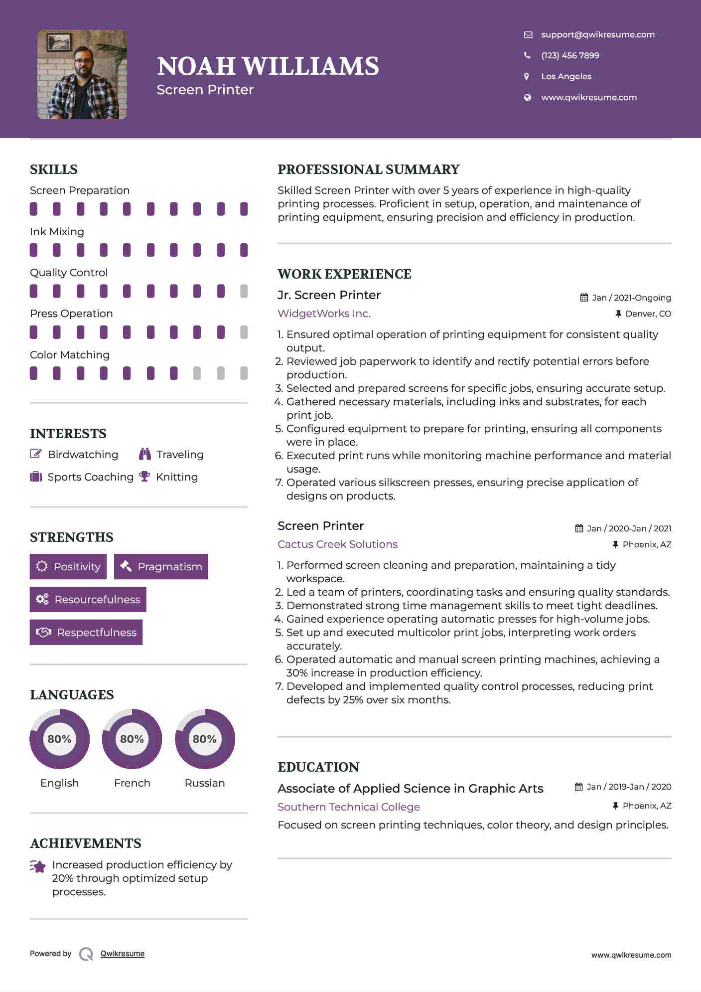 Screen Printer Resume Samples QwikResume