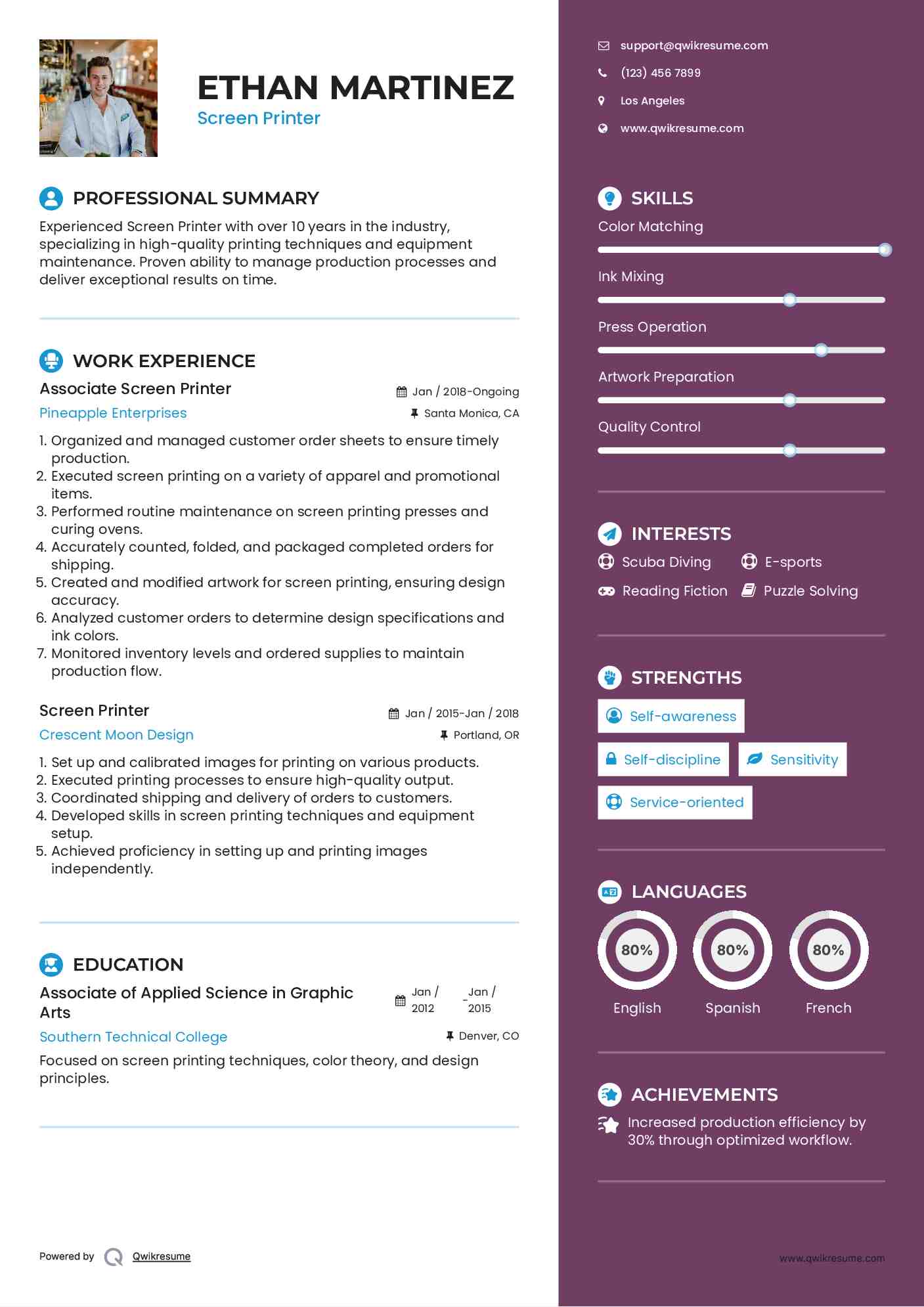 Screen Printer Resume Samples QwikResume