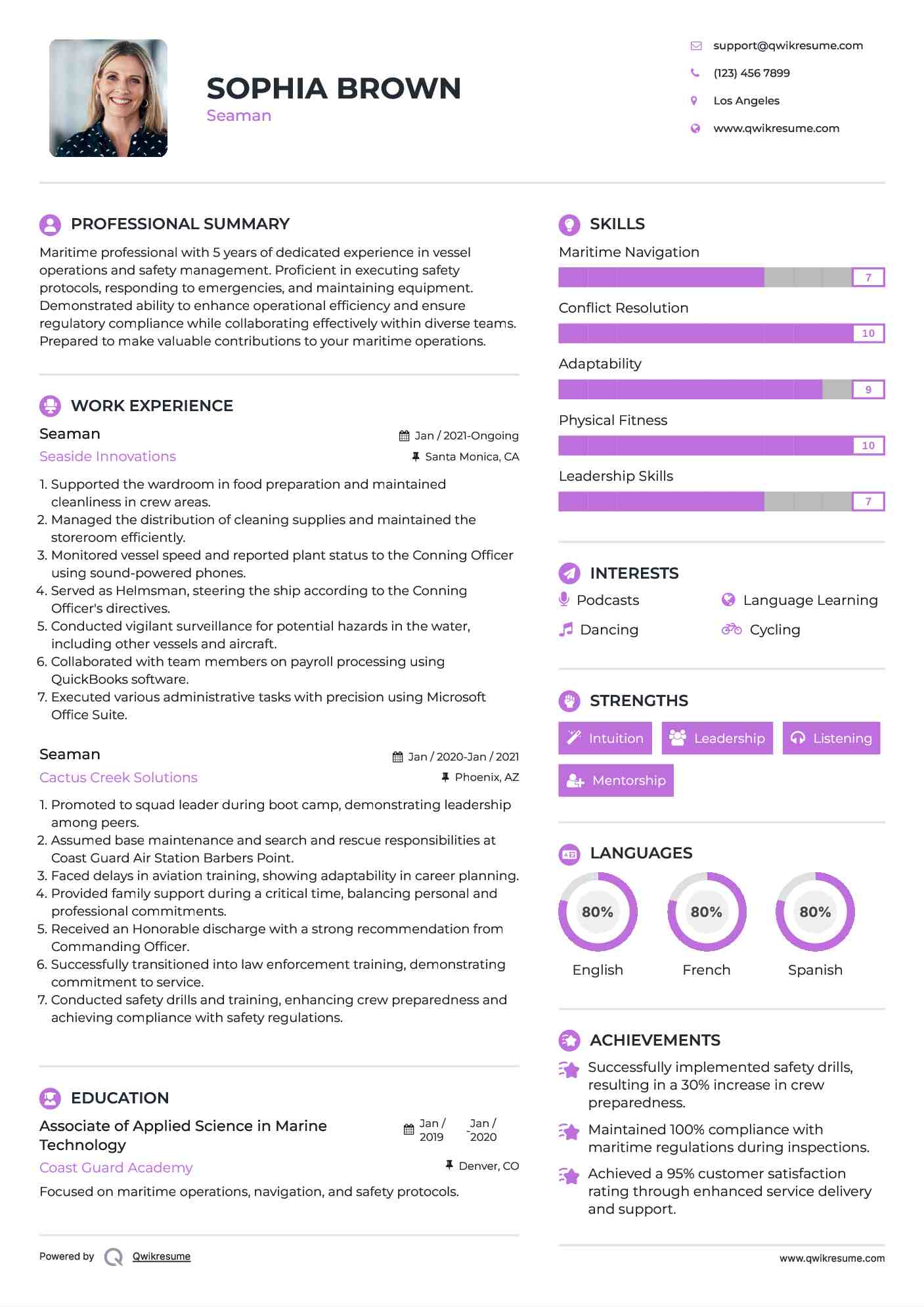 Seaman Resume Samples QwikResume