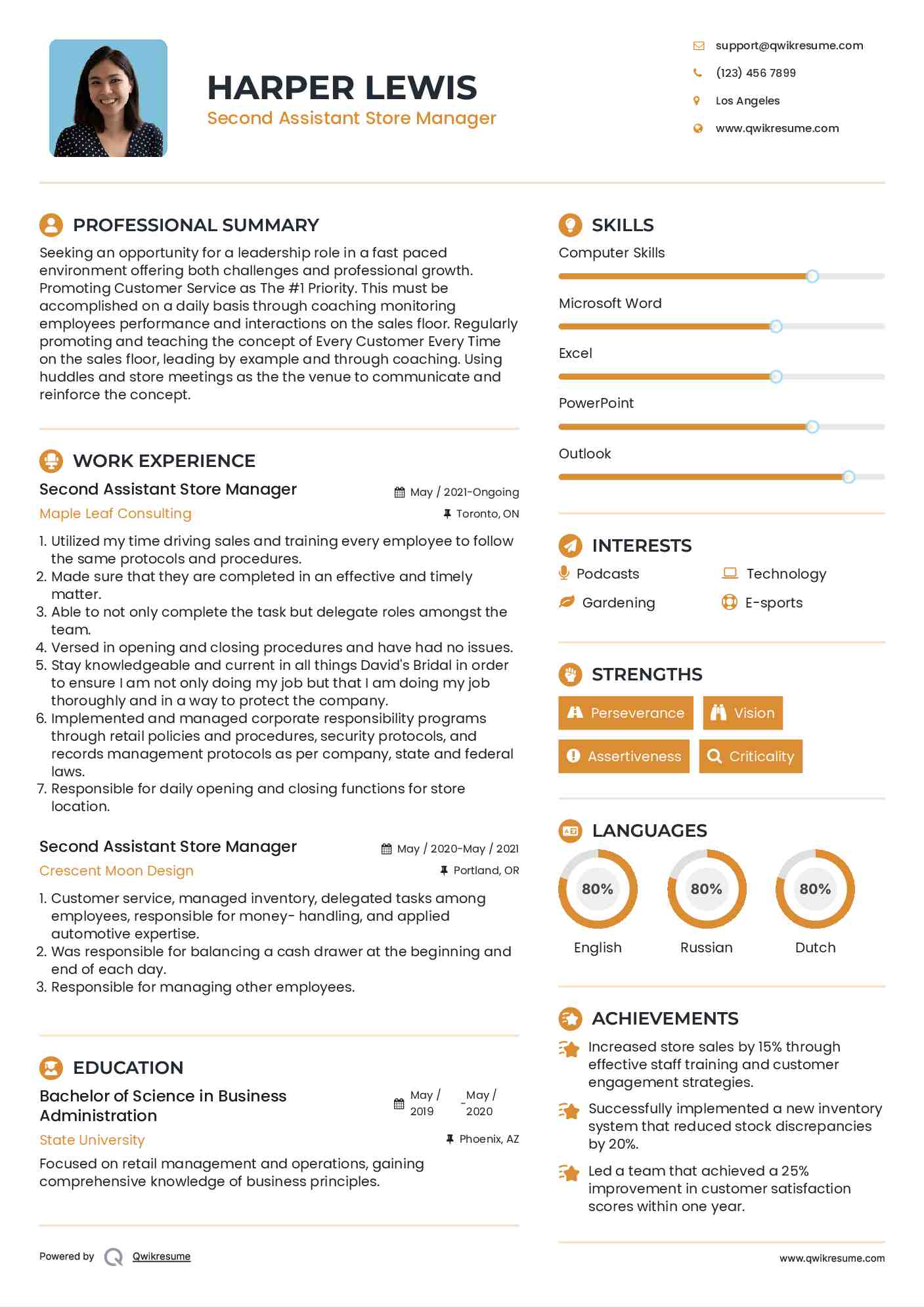 Assistant Store Manager Resume Samples | QwikResume