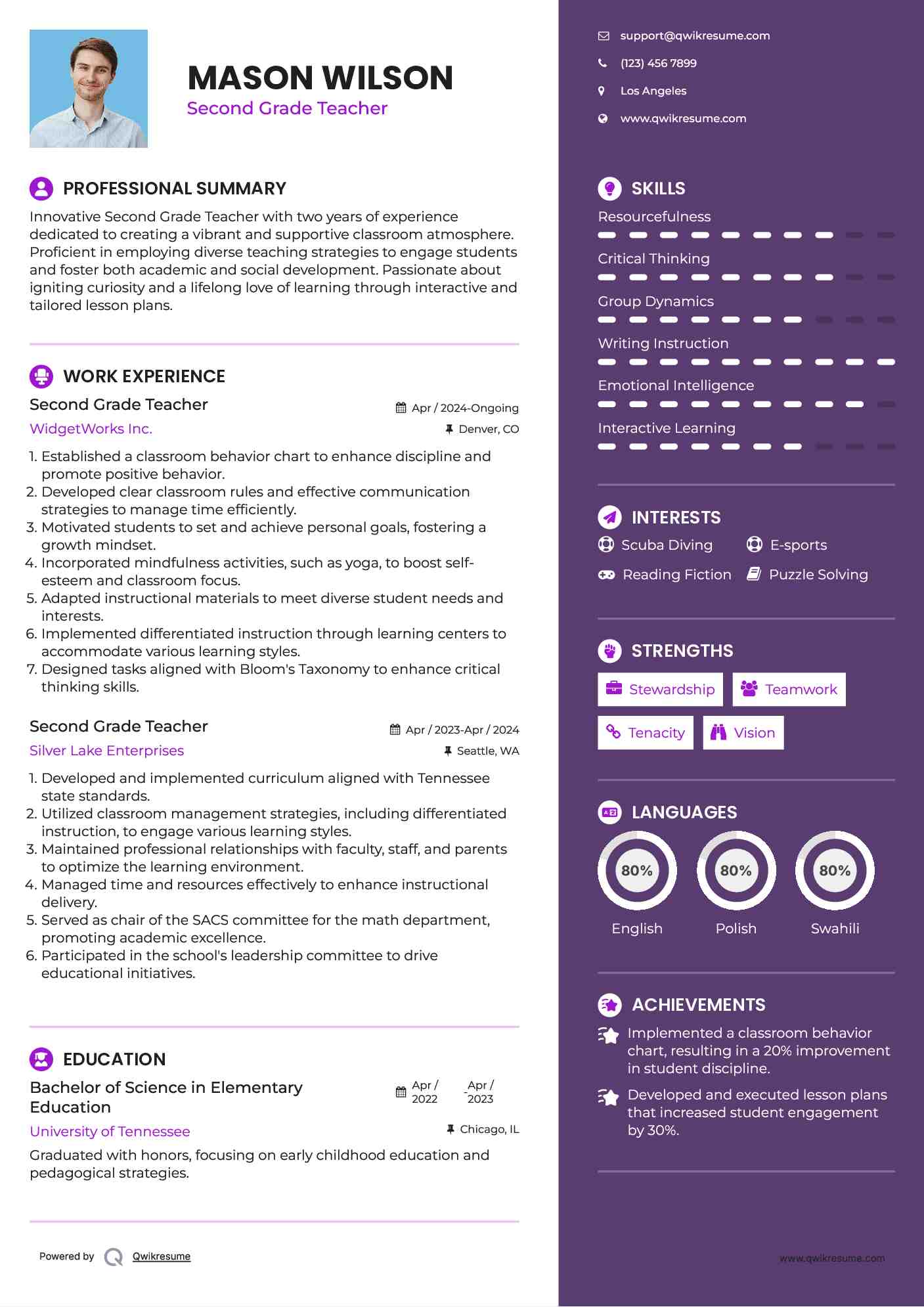 Second Grade Teacher Resume Samples QwikResume Second Grade Teacher Resume Samples QwikResume