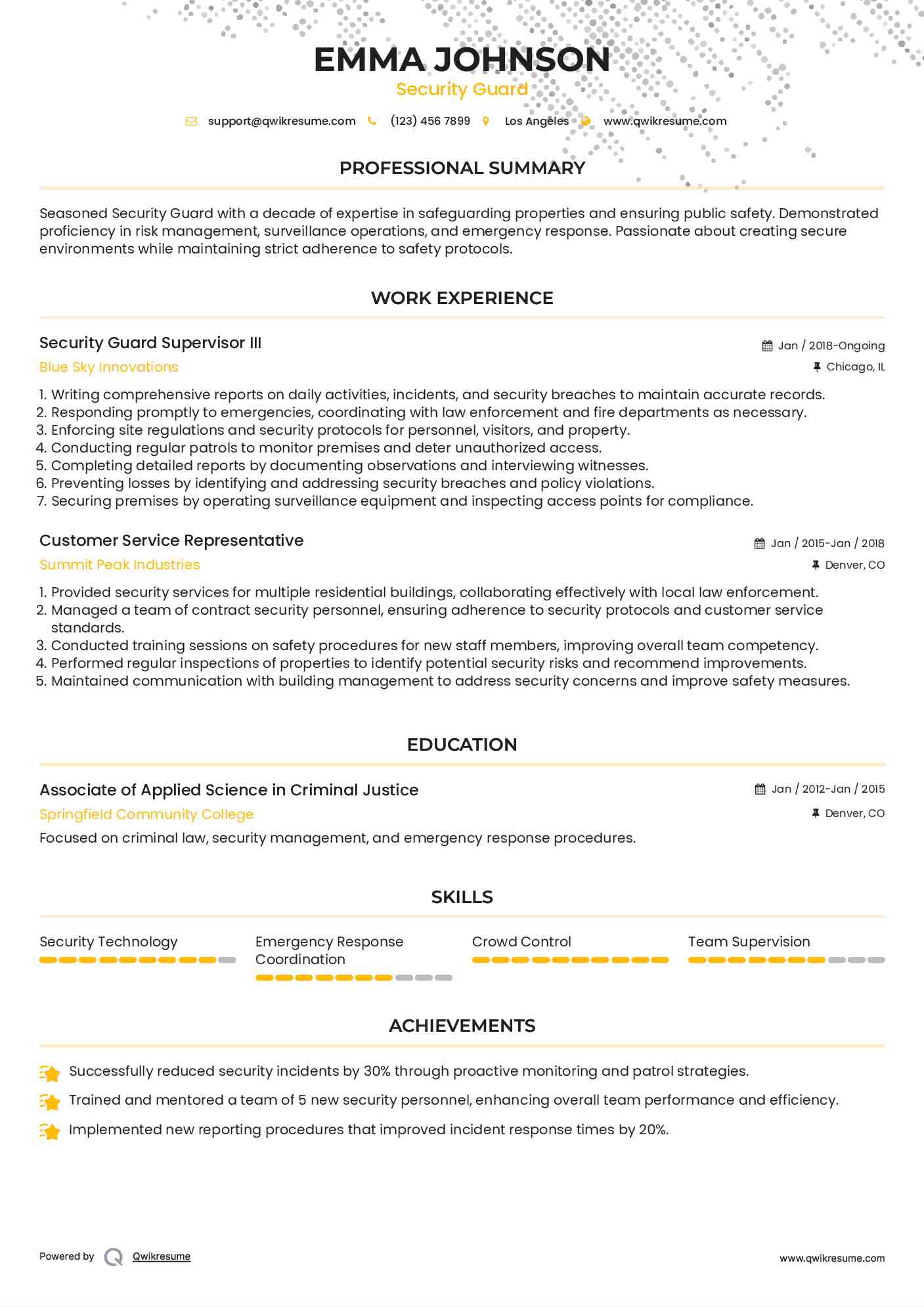Security Guard Resume Objective Security Guard Resume 5 Free Sample 