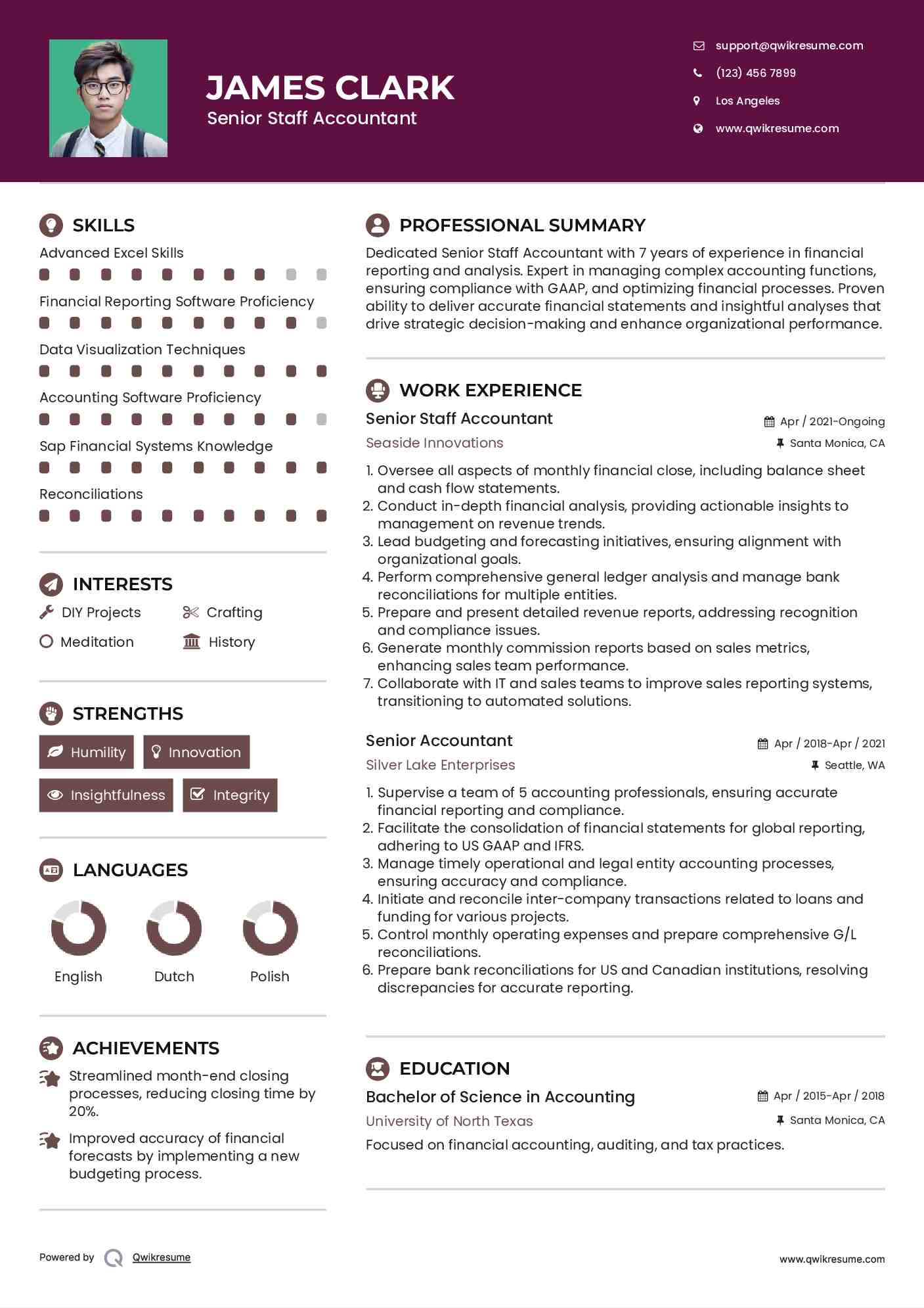 Senior Accountant Resume Samples QwikResume